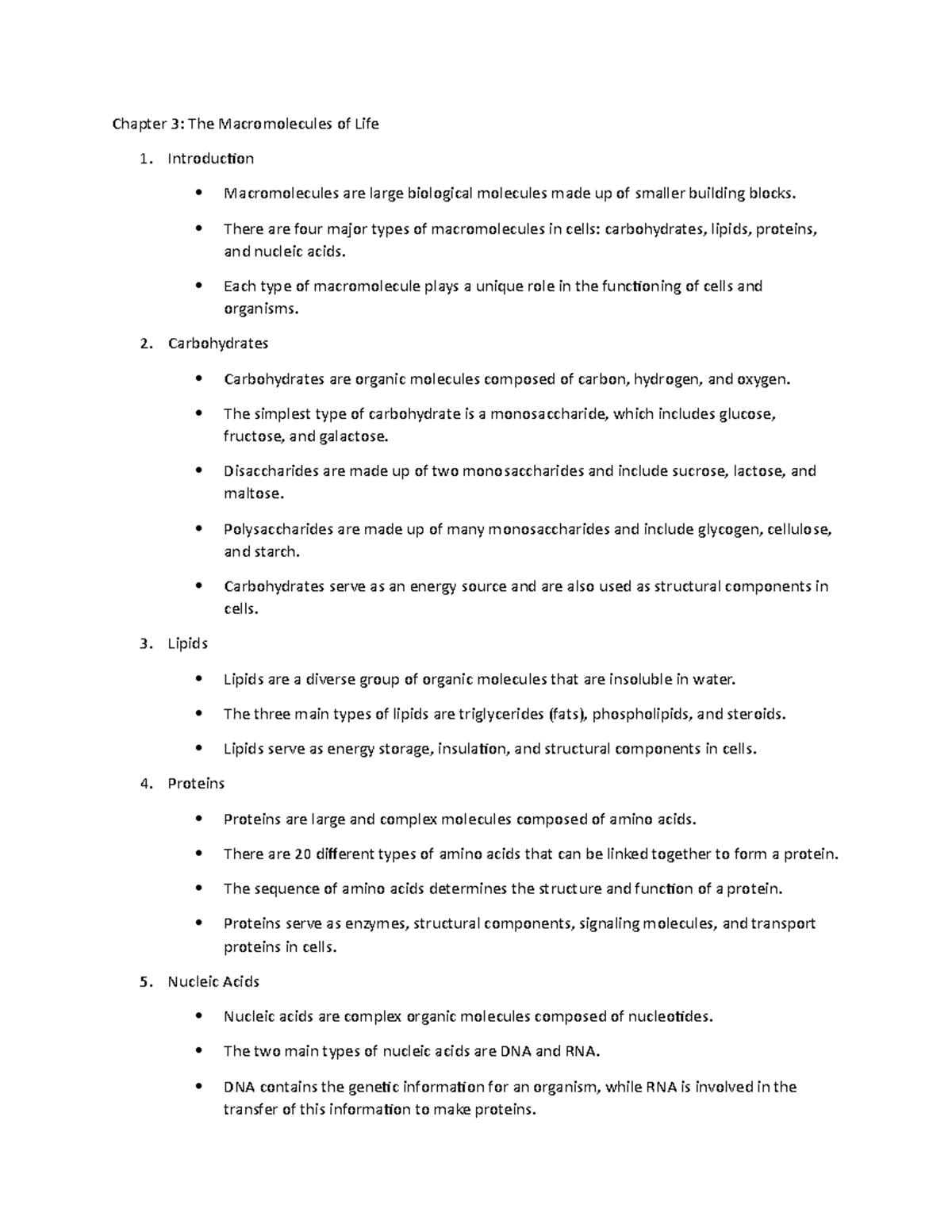 Chapter 3 Bio 11900 - Chapter 3: The Macromolecules of Life 1 ...