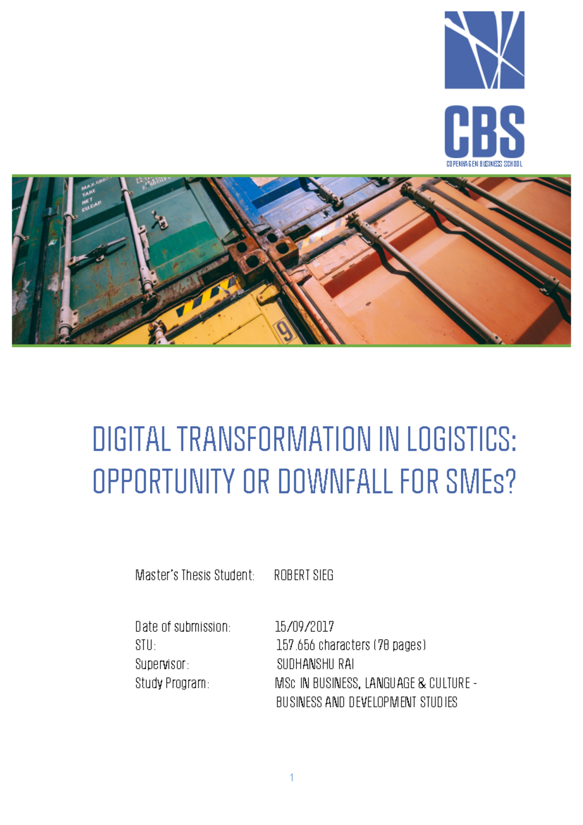 000. Digital Transformation IN Logistics - Master’s Thesis Student ...
