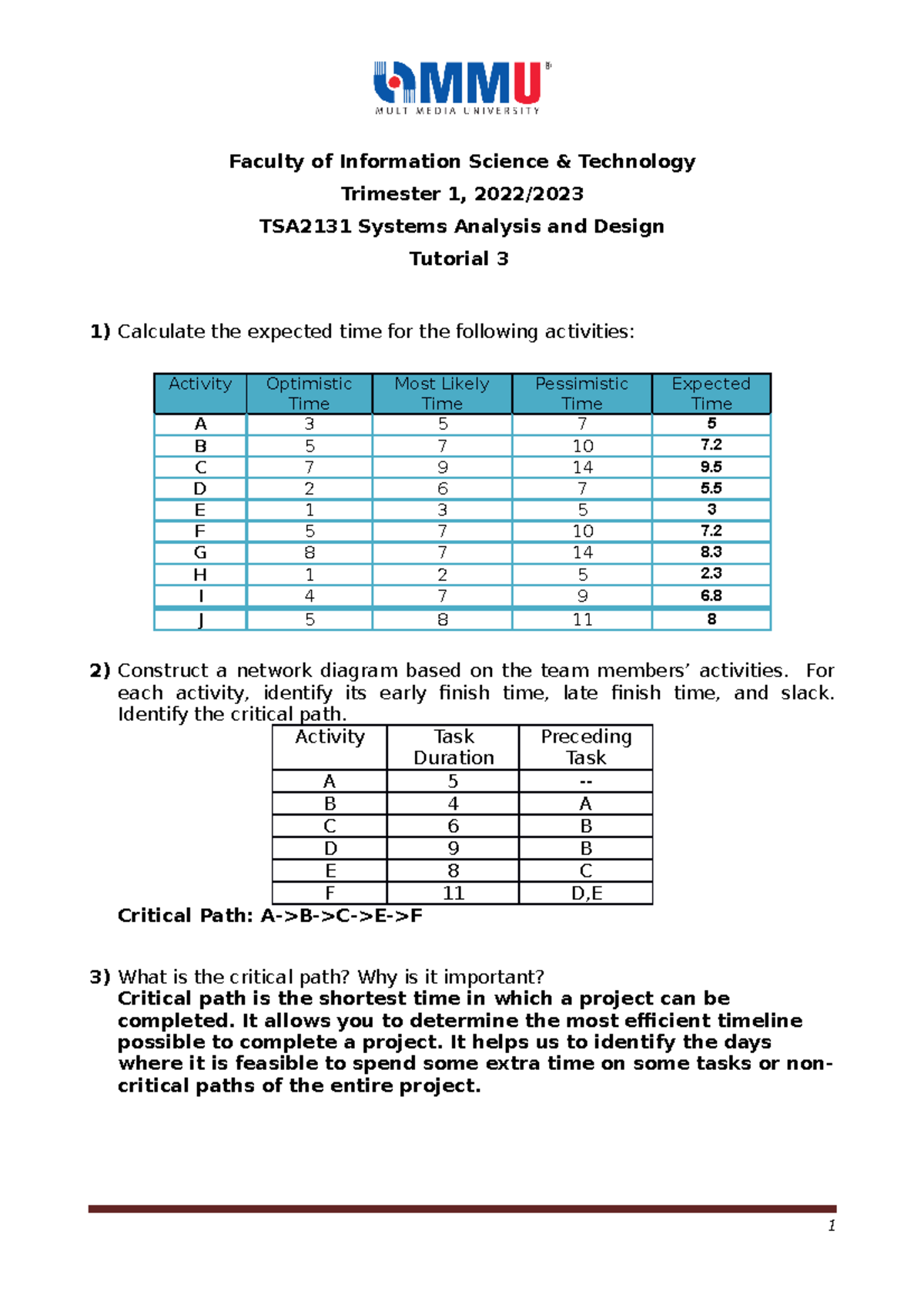 Tutorial 3 - 。。。。。。。 - Faculty of Information Science & Technology ...