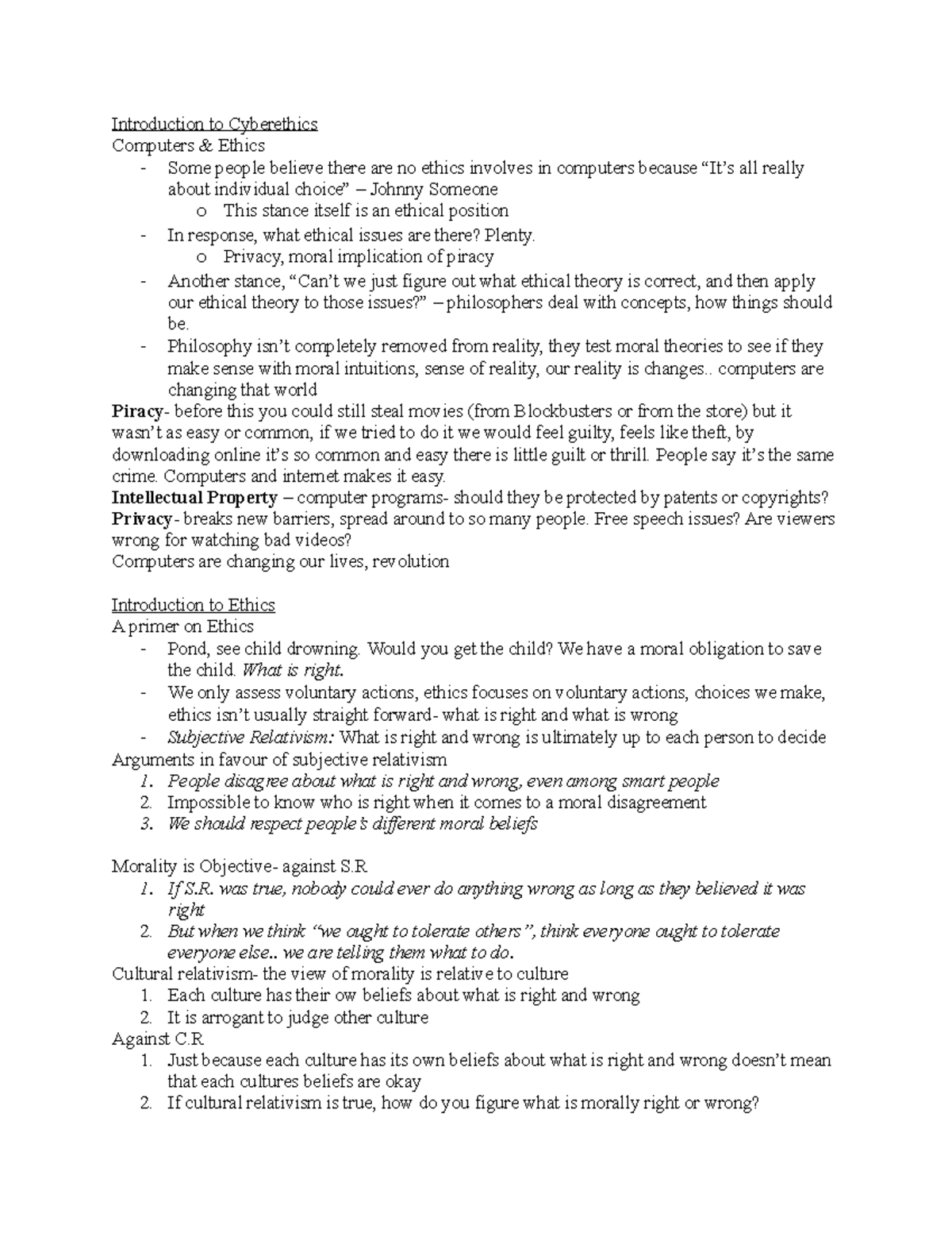 Module 1 - Lecture notes 1 - Introduction to Cyberethics Computers ...