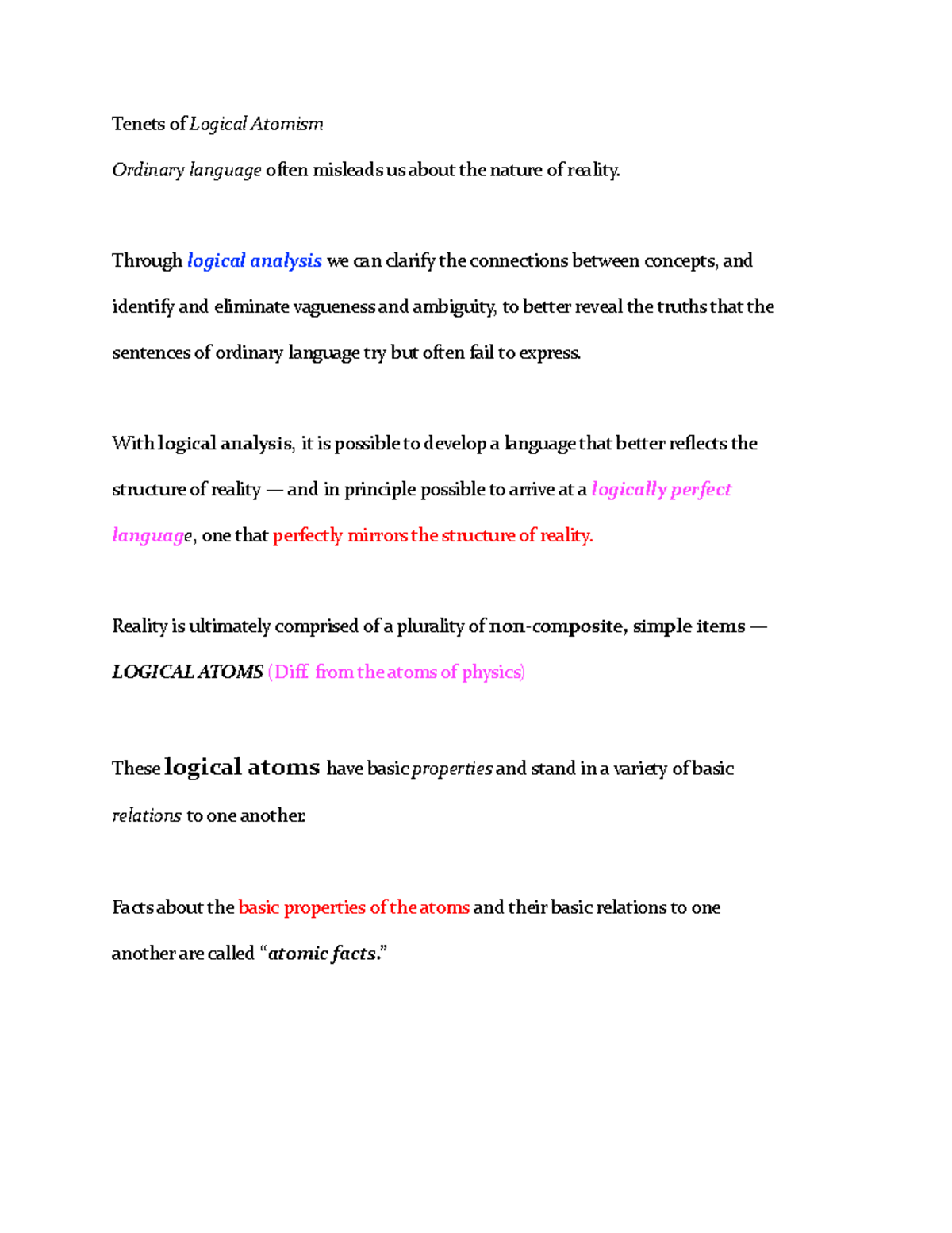 Tenets of Logical Atomism - Tenets of Logical Atomism Ordinary language ...
