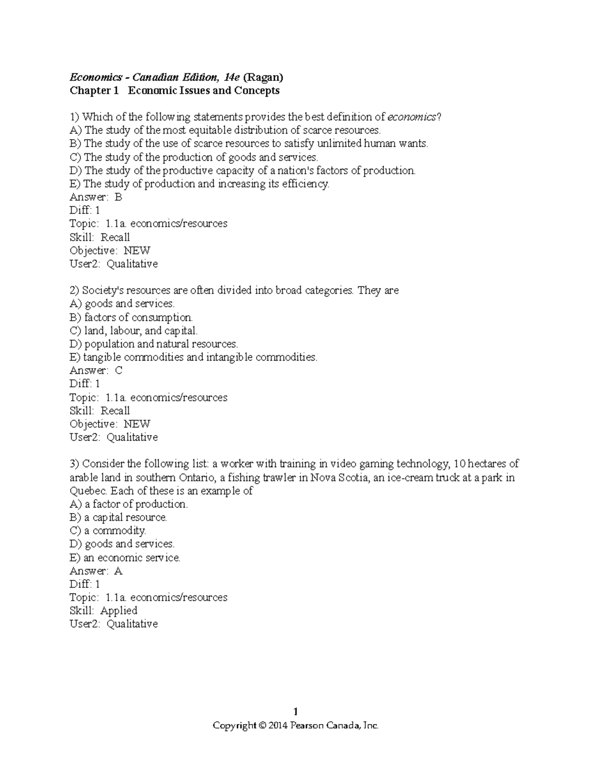 Sample/practice exam 2019, questions and answers - Economics - Canadian ...