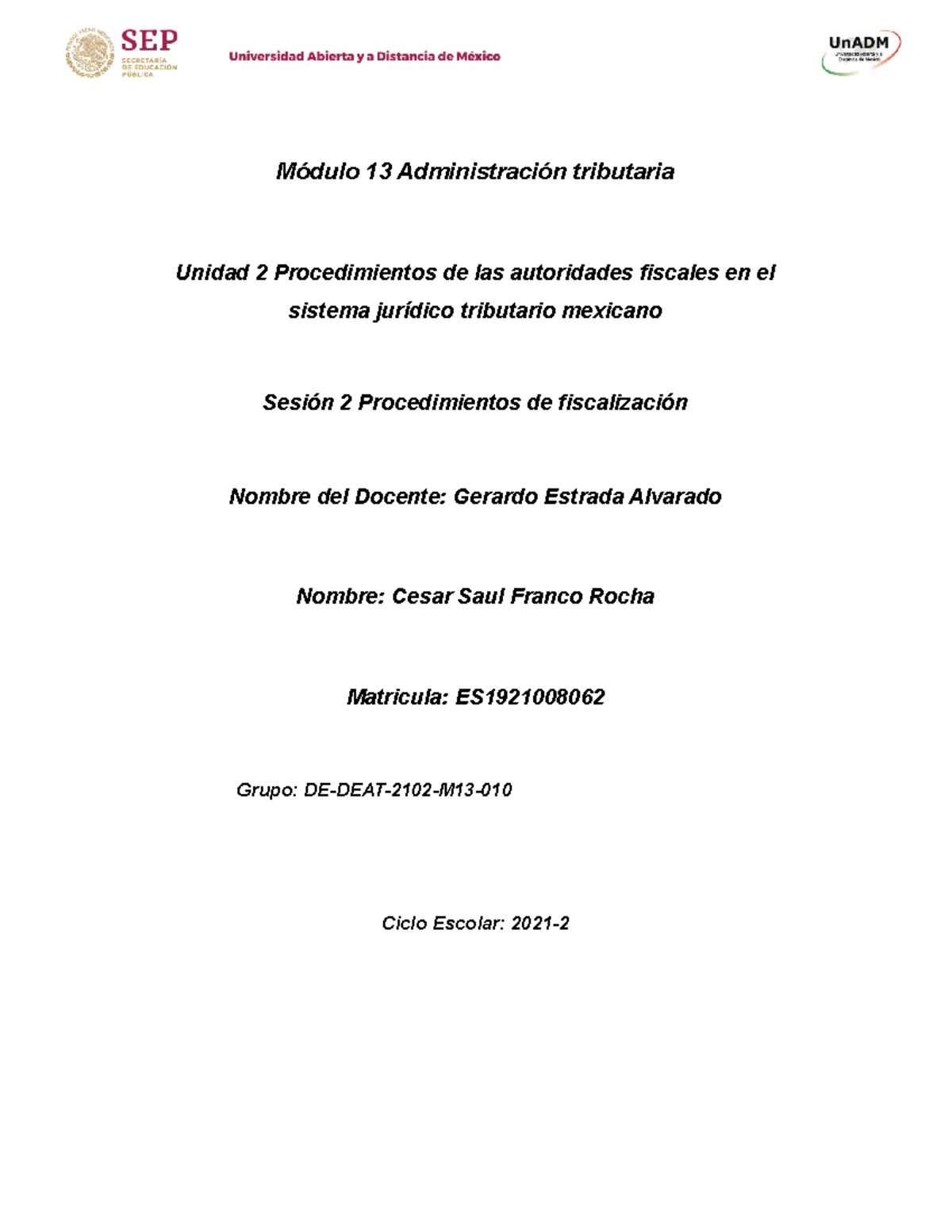 M13 U2 S2 CEFR - UNIDAD DOS - Módulo 13 Administración tributaria ...