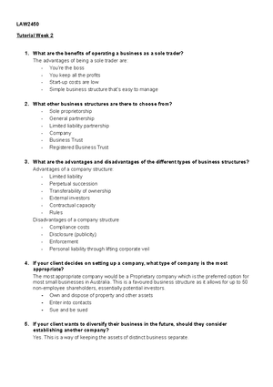 Tutorial 3 Handout - Relationship with outsiders - LAW2450 COMPANY LAW TUTORIAL HANDOUT: 3 WEEK ...