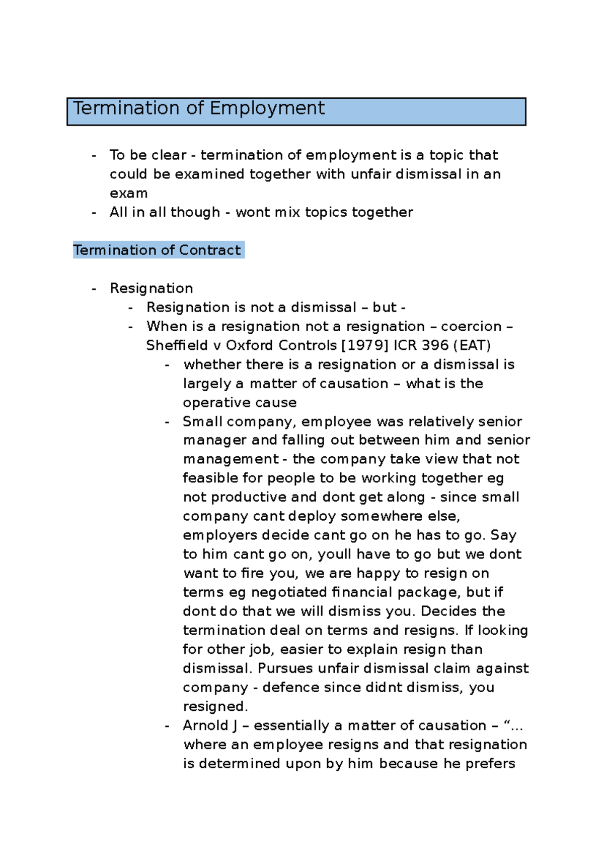 Employment Law - Termination of Employment - Termination of Employment ...