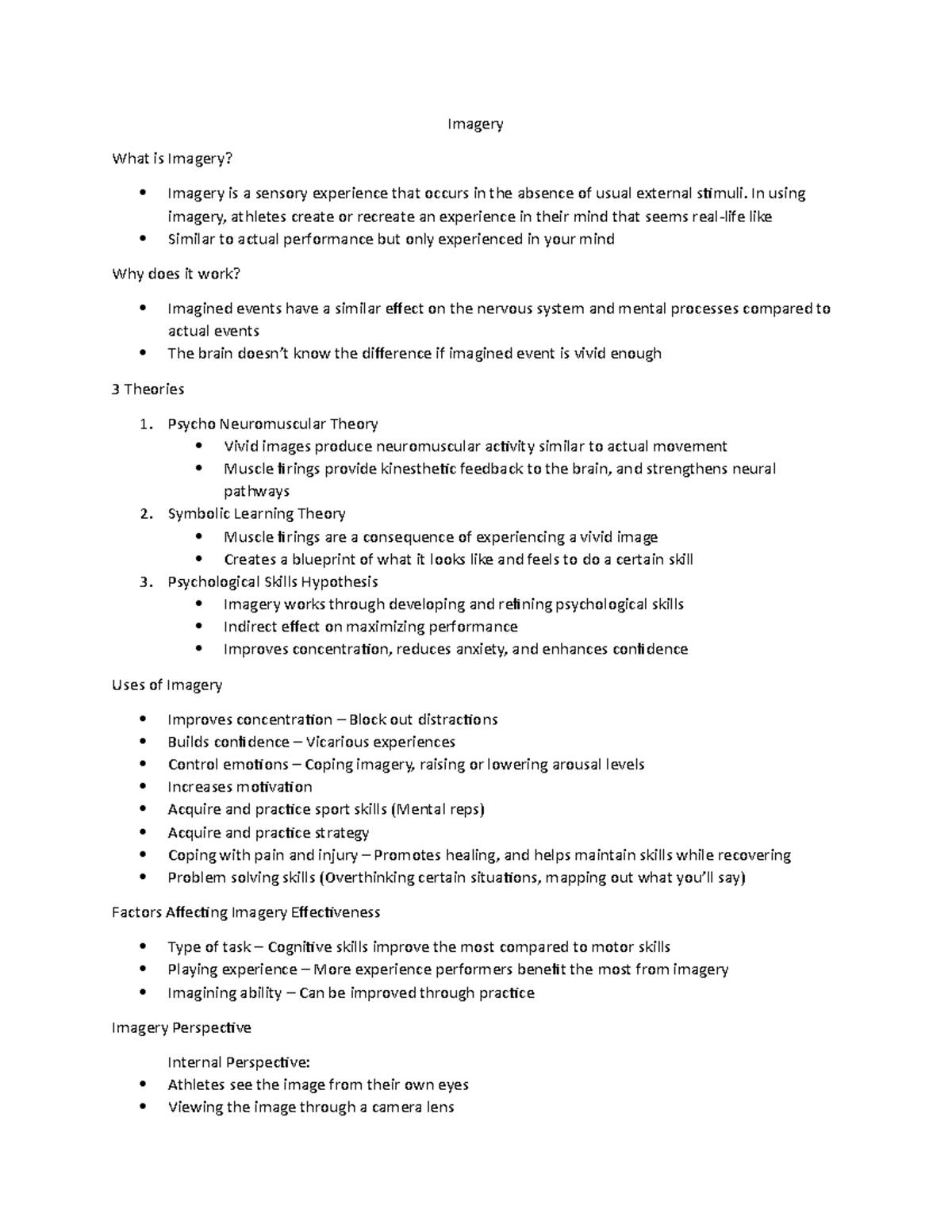 Imagery - In using imagery, athletes create or recreate an experience ...