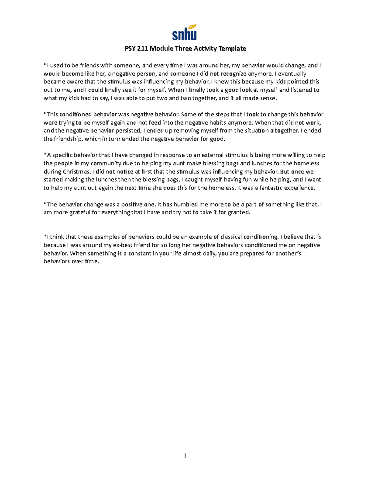 PSY 211 Module Three Activity Template - psy 211 - SNHU - Studocu