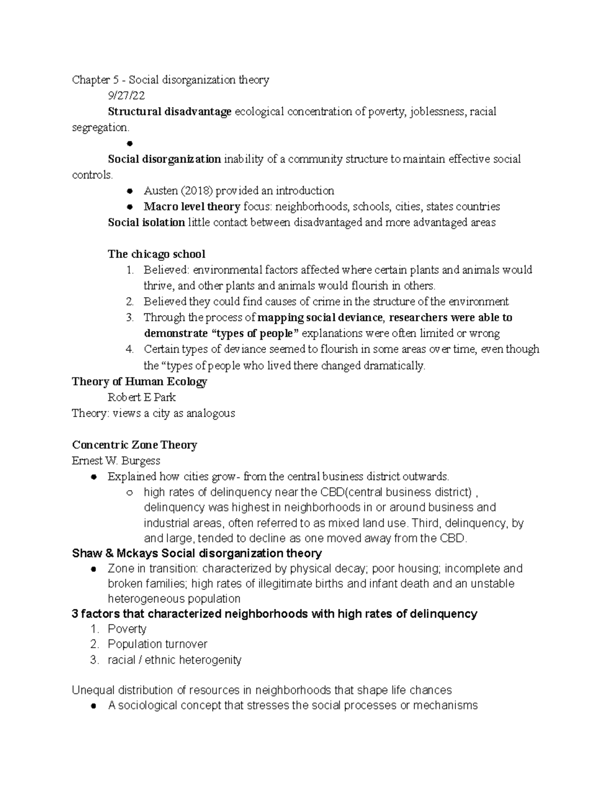 UNIT 2 - Social Disorganization theory, Chicago School of Sociology ...