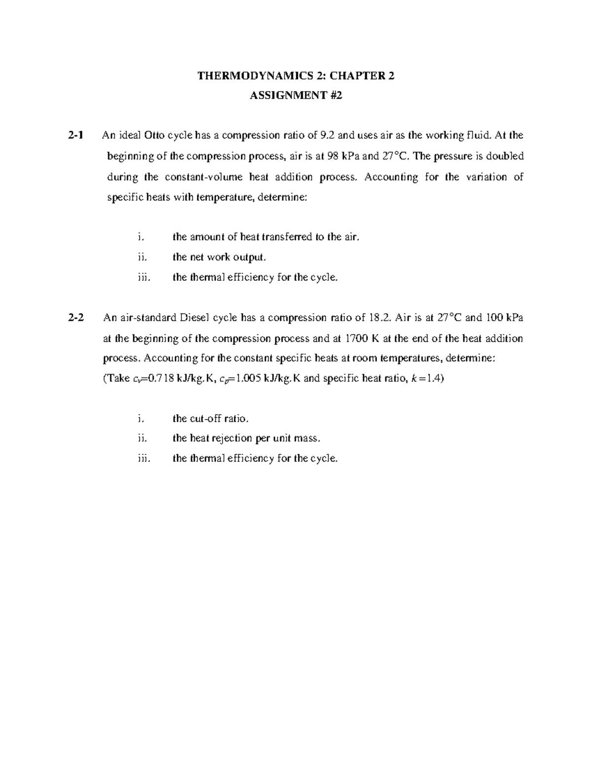 Assign CHAP 2 Version 2 - THERMODYNAMICS 2: CHAPTER 2 ASSIGNMENT 2 - 1 ...