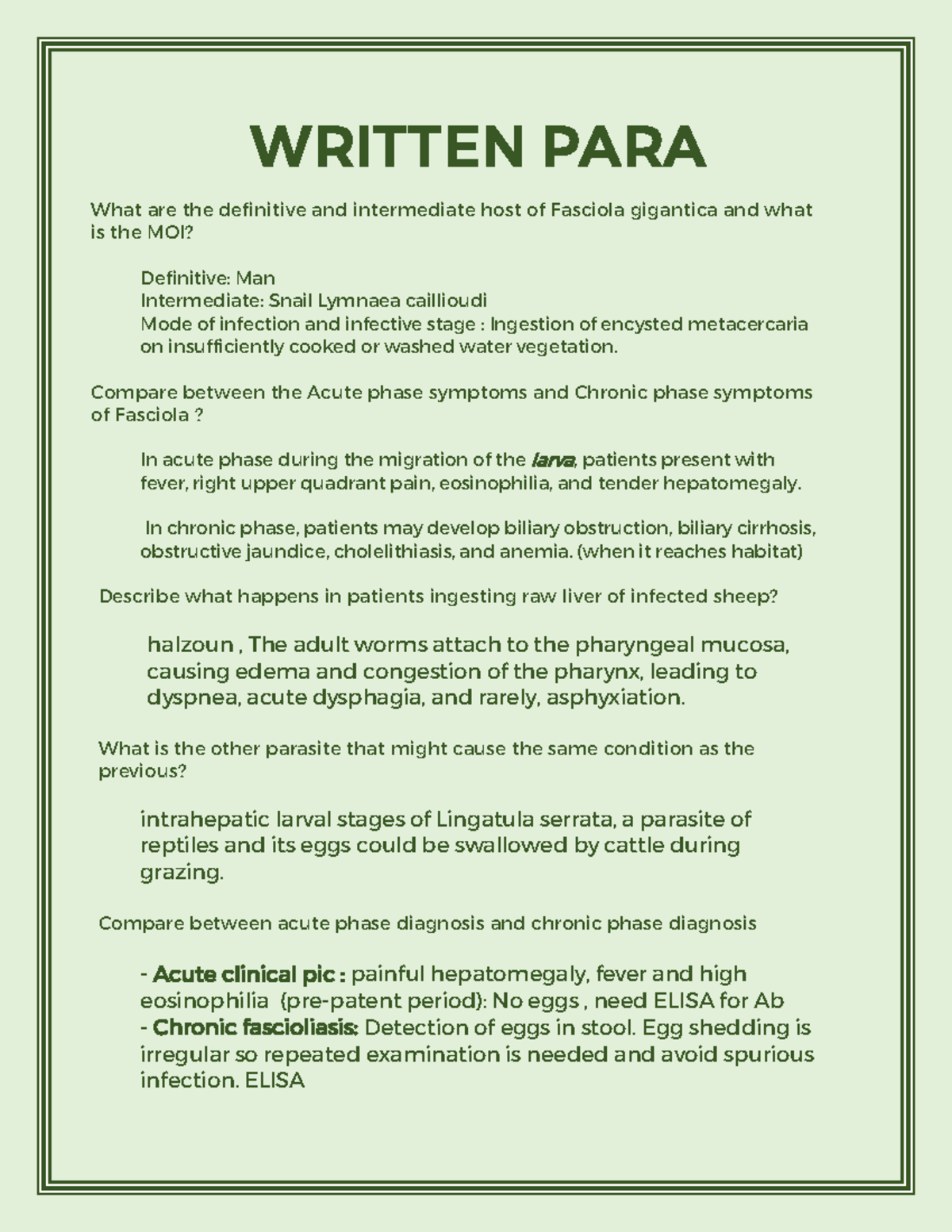 Written PARA - WRITTEN PARA What are the definitive and intermediate ...