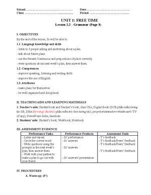 UNIT 1 - Lesson 2 - PART 3 - Pronunciation and Speaking - School: - Studocu