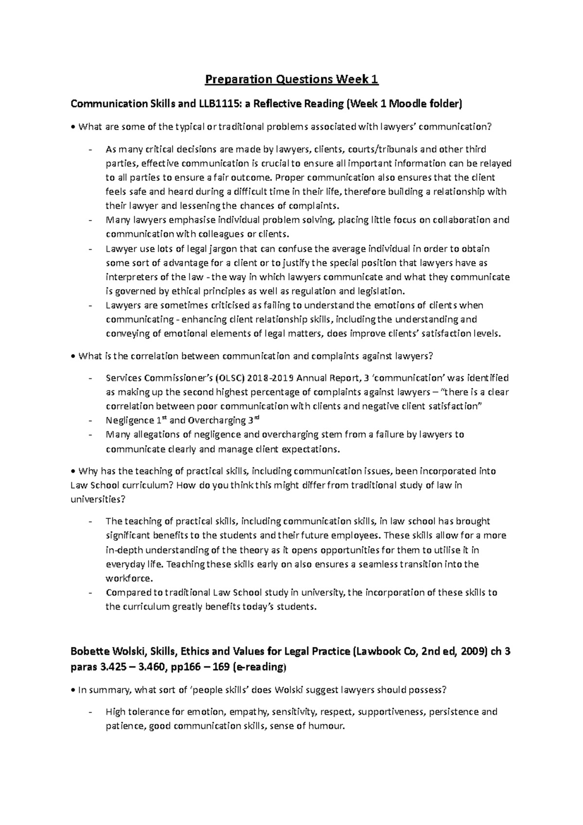 Week 1 work - week 1 - Preparation Questions Week 1 Communication ...