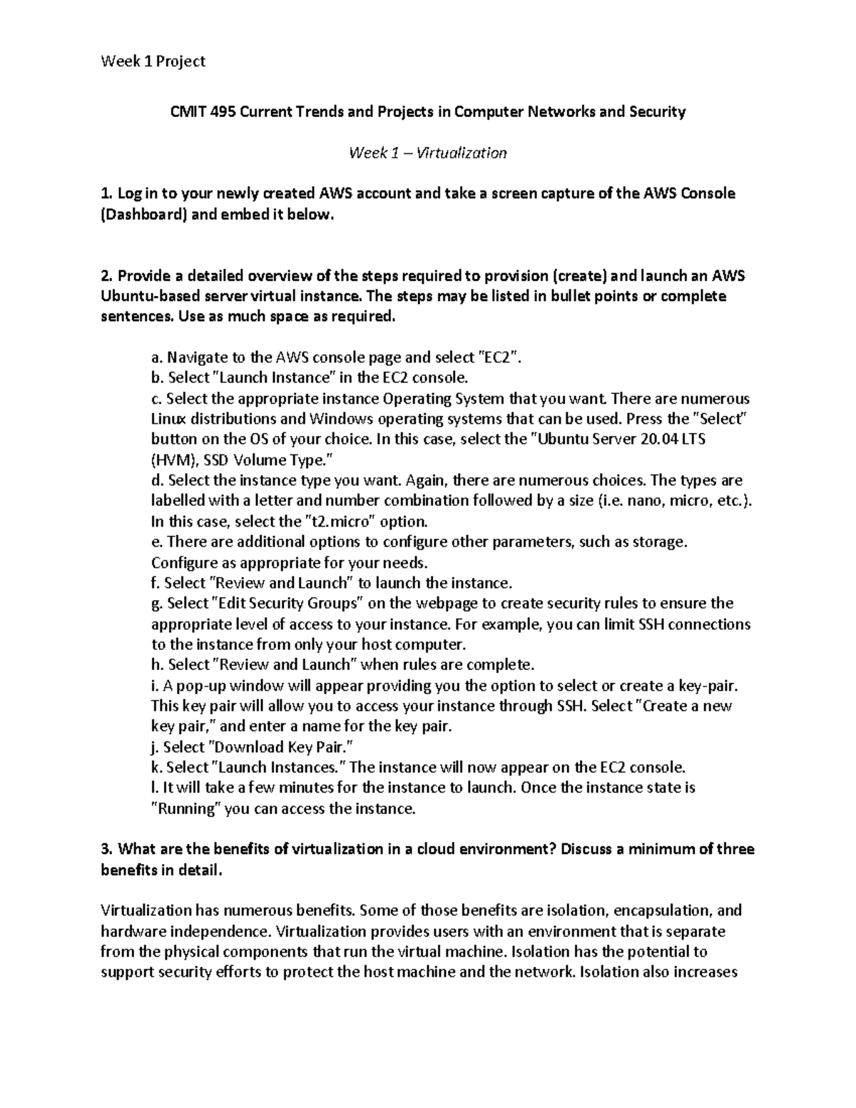 CMIT 495 Project 1 - Virtualization - Week 1 Project CMIT 495 Current Trends and Projects in ...