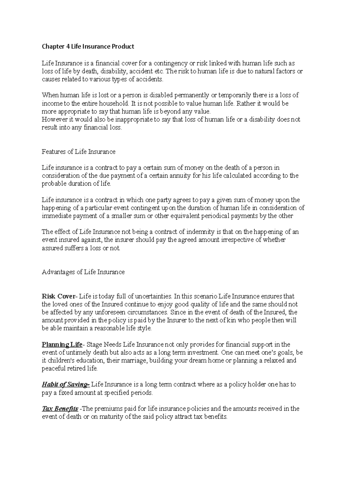 Chapter 4 Life Insurance Product - Chapter 4 Life Insurance Product ...