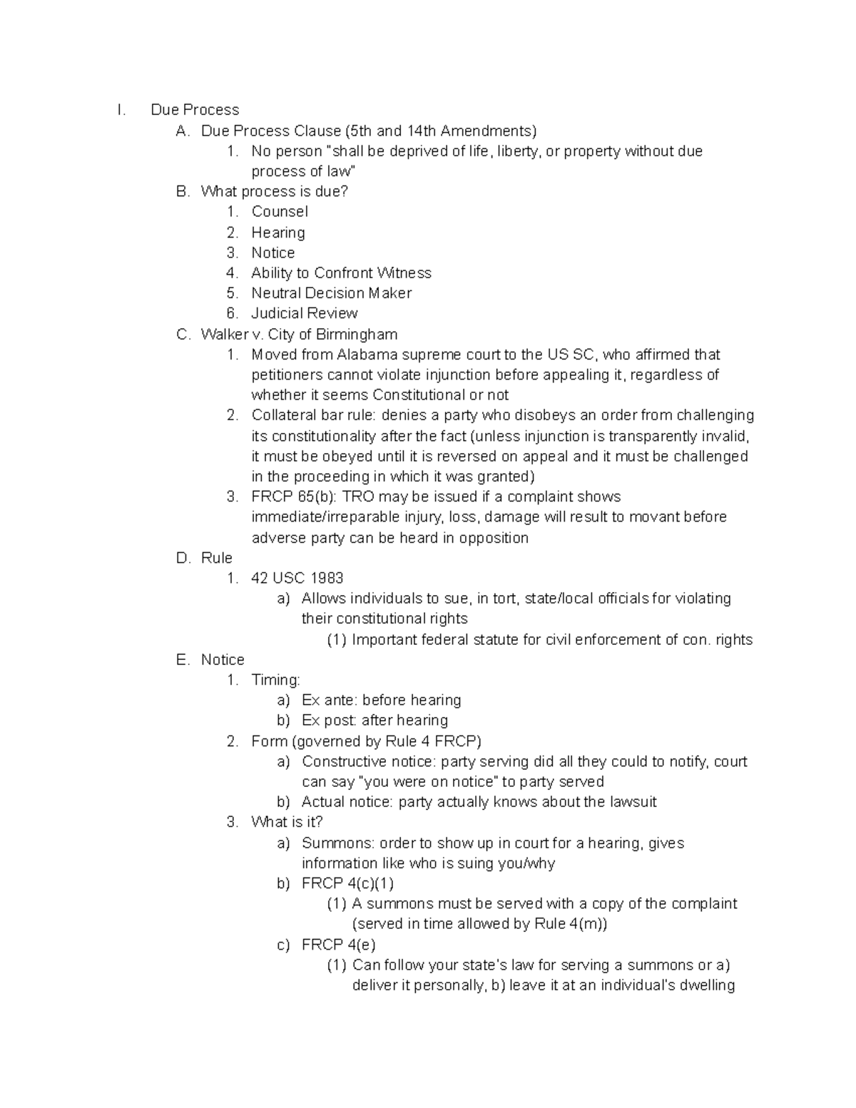 Civ Pro Outline - I. Due Process A. Due Process Clause (5th and 14th ...