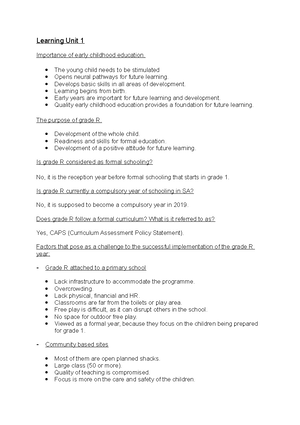 EXAM Notes - Summary Early Childhood Teaching and Learning - ECTL6111 ...
