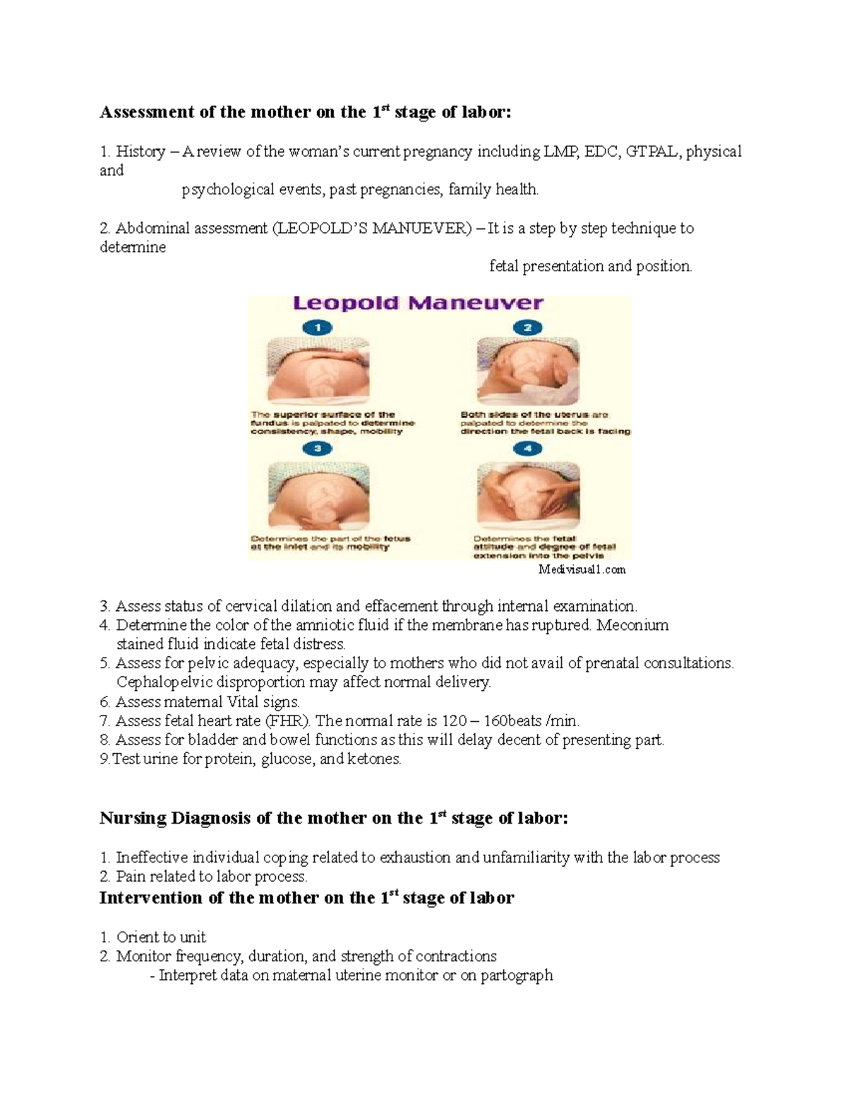 Mechanisms of Labor - Nursing - BSU - Studocu