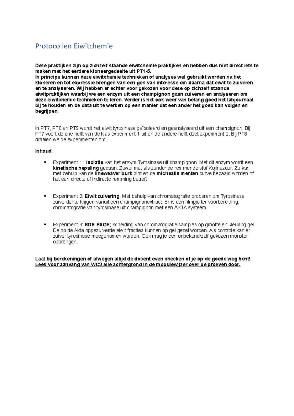 Eiwitpraktijken - Student - Protocollen Eiwitchemie Deze praktijken ...