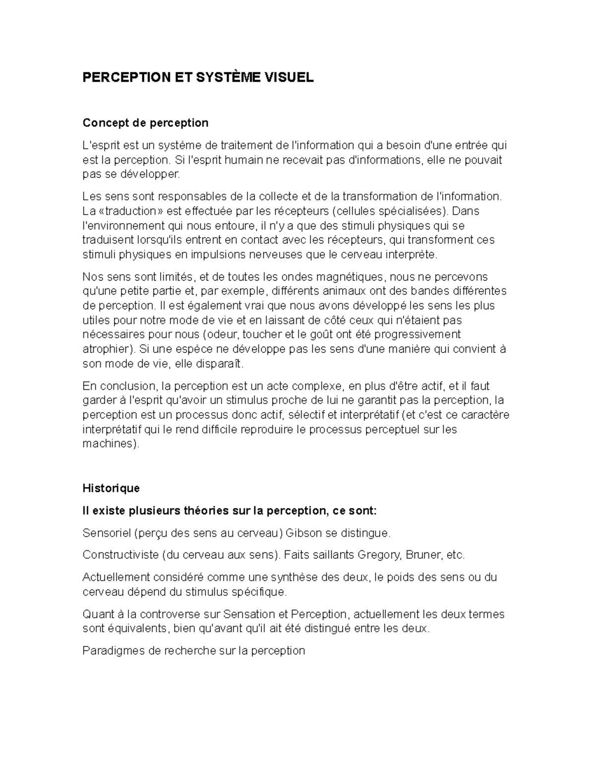 Perception et système visuel - PERCEPTION ET SYSTÈME VISUEL Concept de ...