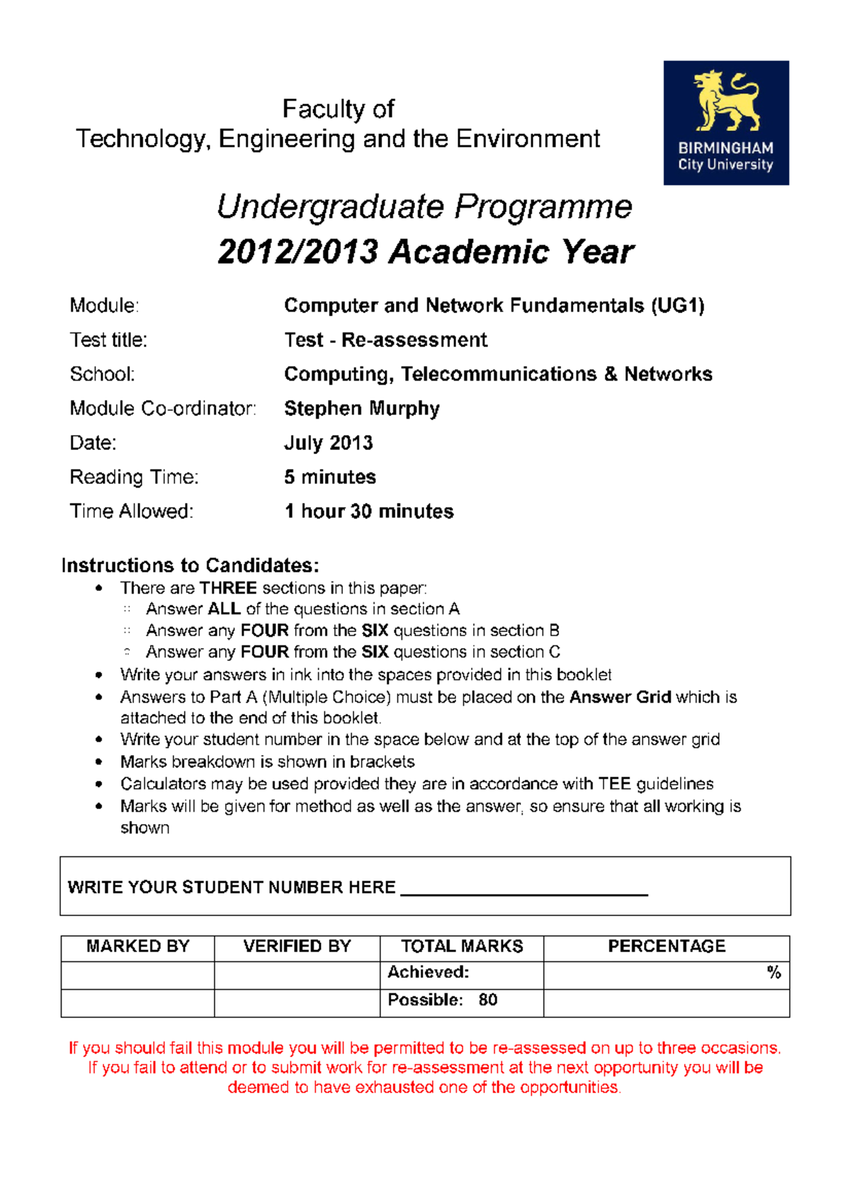 Resit Exam 2013 - CMP4143 - Studocu