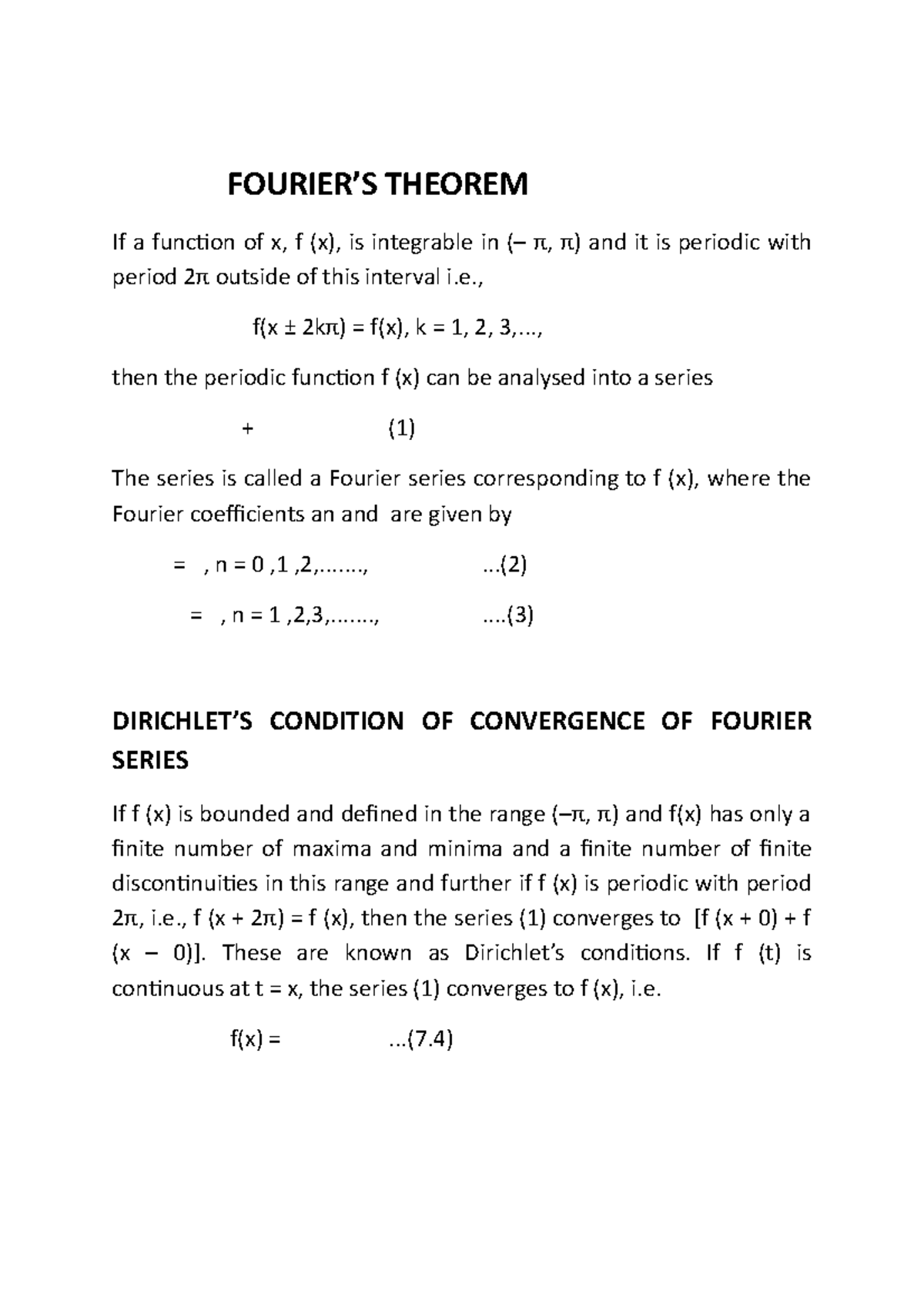 Fourier Theorem - Useful for any purpose - FOURIER’S THEOREM If a ...
