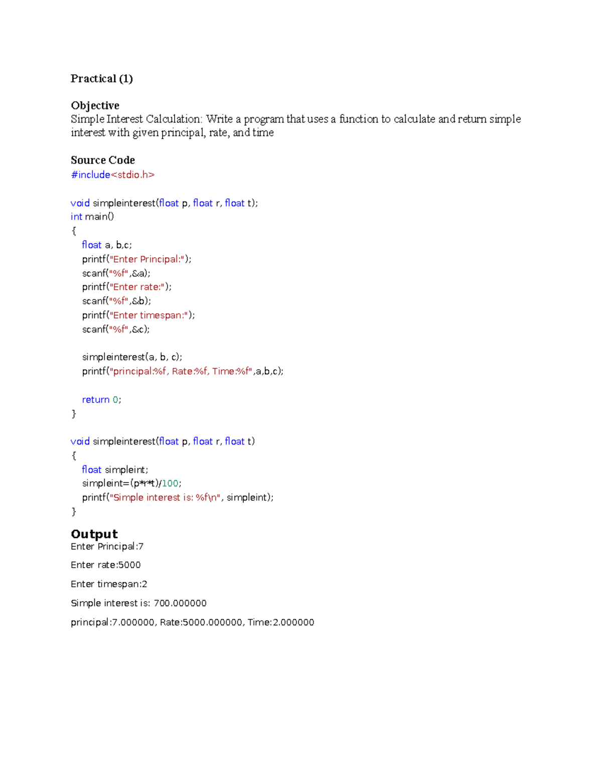 Practical fcp - Practical (1) Objective Simple Interest Calculation ...