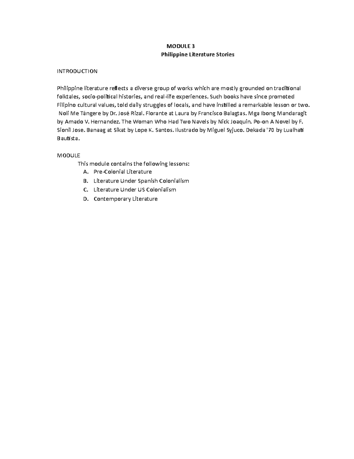 Module-3-Philit - This module contains the following lessons: Pre ...