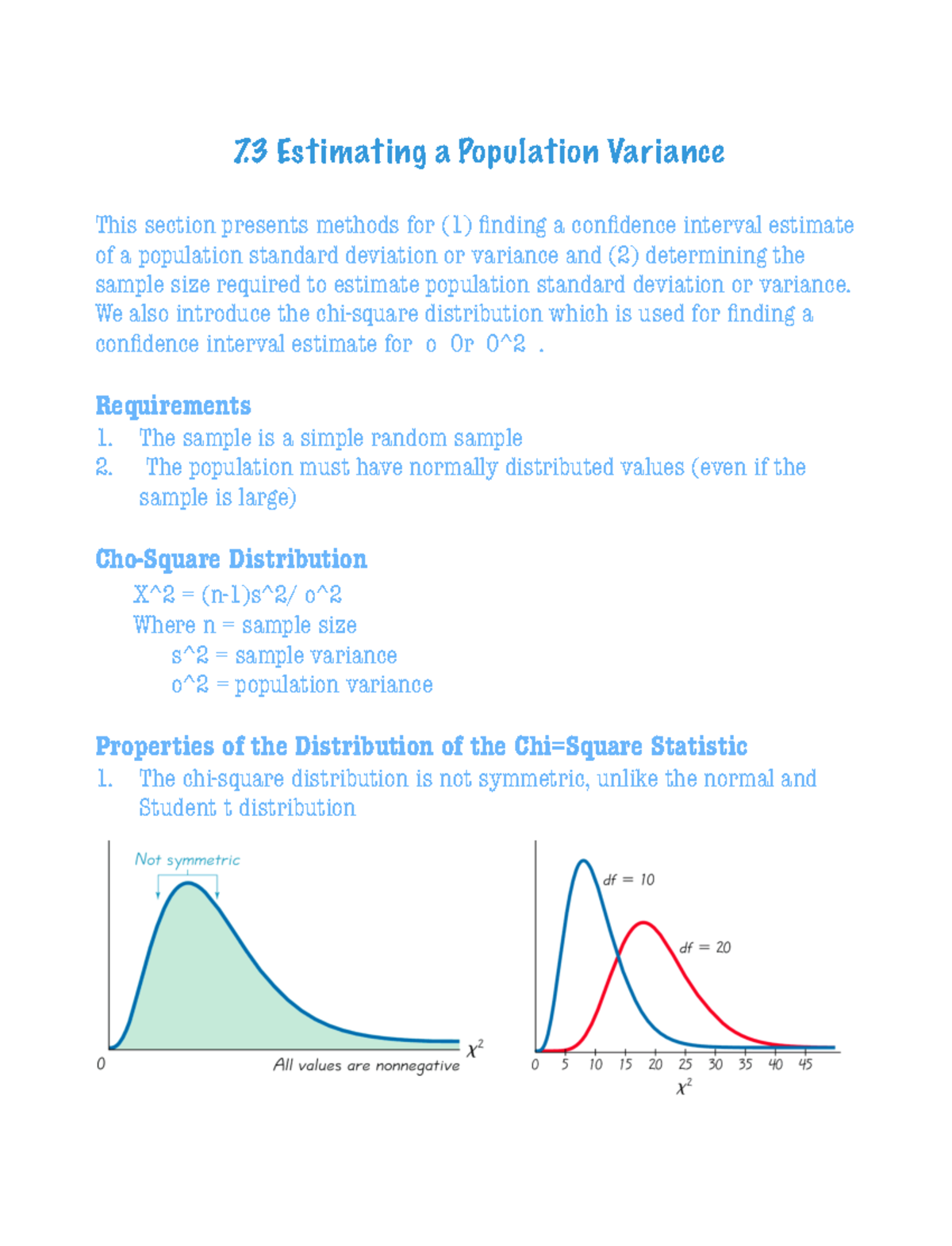 Statistics Estimating A Population Variance 7 3 Estimating A
