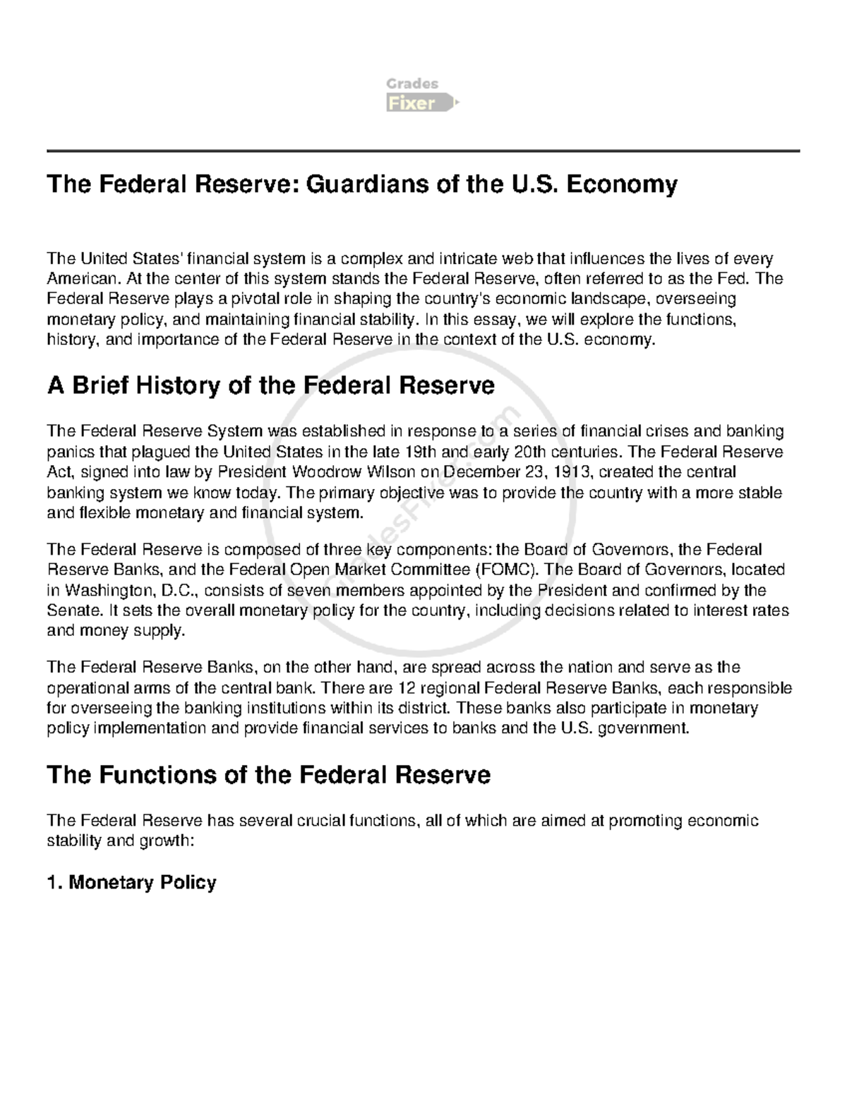 The Federal Reserve Guardians of the US - Economy The United States ...