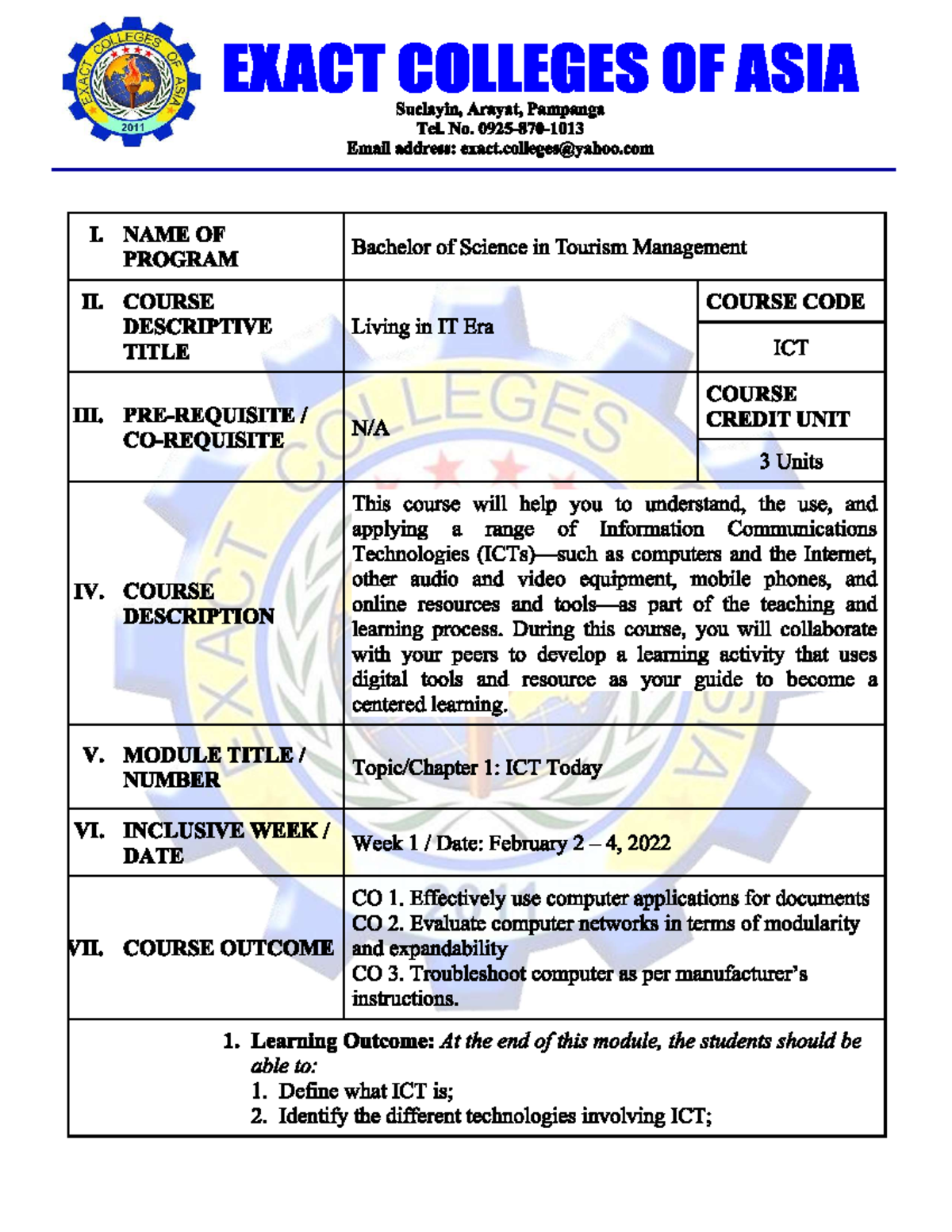ICT Module 1 - Bachelor of Science In Information System - Studocu