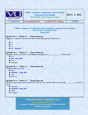 CS401 Final Term Solved MCQs By Junaid - Suppose AL contains 5 decimal then after two left ...