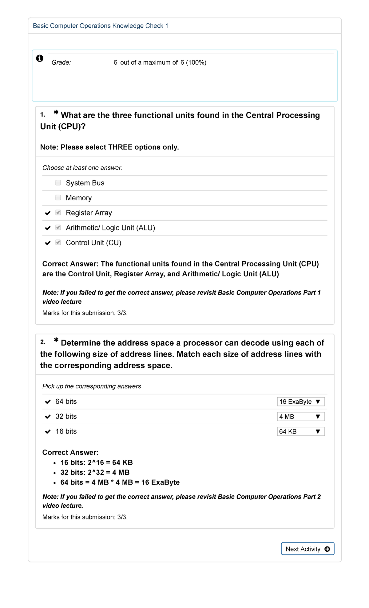 2-1 - Graded assignment - 1. 2. Next Activity Basic Computer Operations Knowledge Check 1 What ...