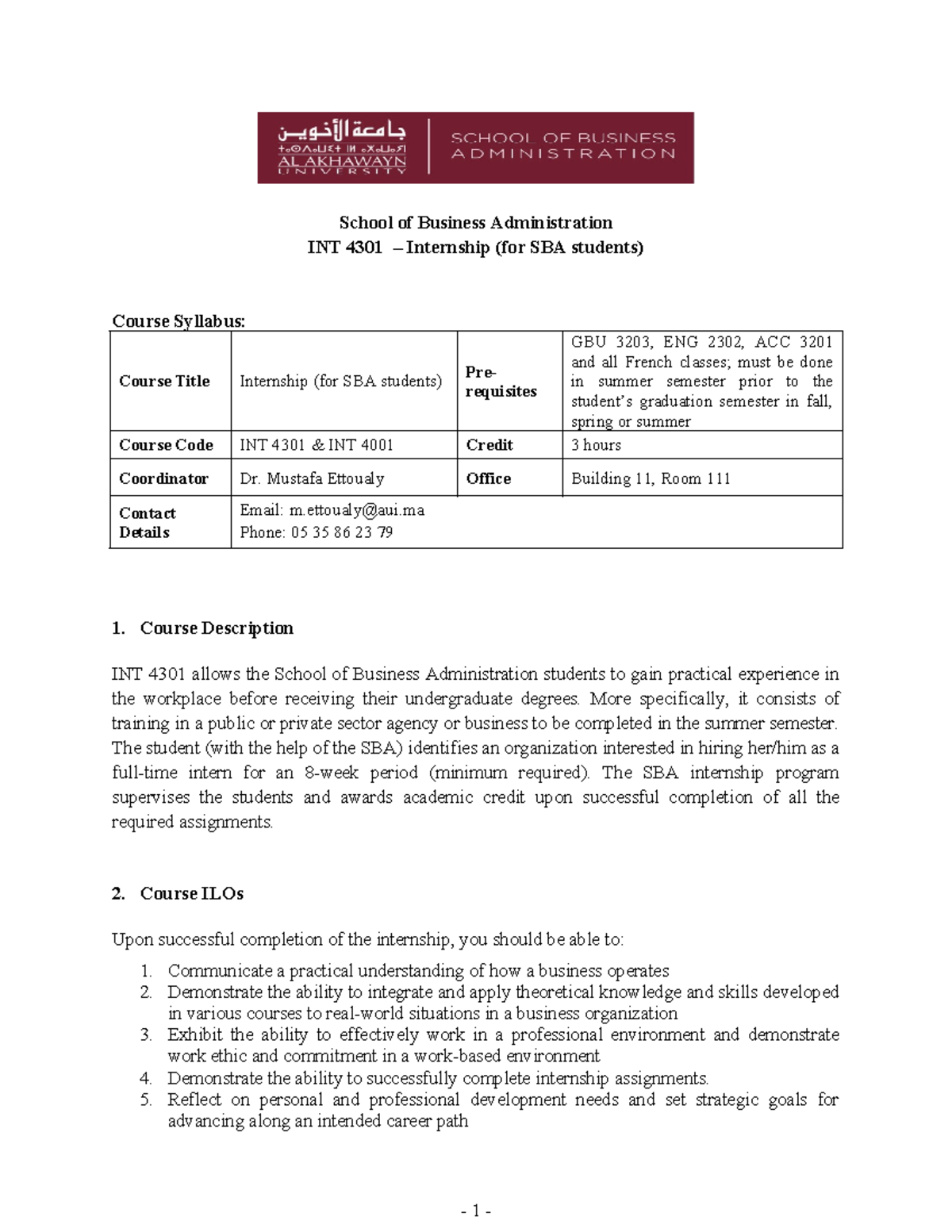 1. INT 4301 Syllabus ( New One) - School of Business Administration INT ...