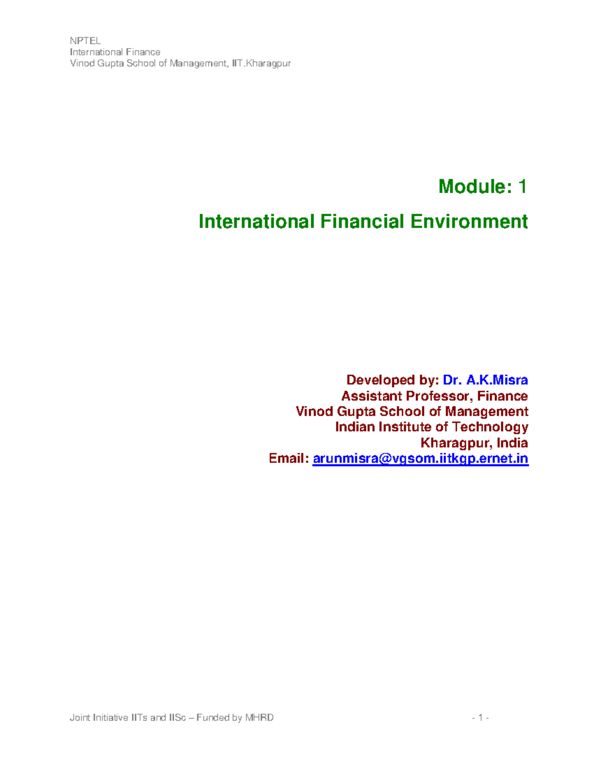 Module 1 - International Financial Environment - International Finance ...