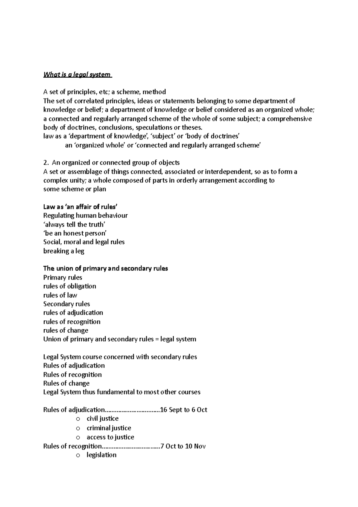What is a legal system - notes - What is a legal system A set of ...