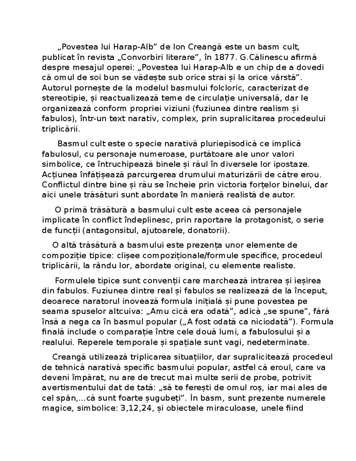 Harap-alb - bac - „Povestea lui Harap-Alb” de Ion Creangă este un basm ...