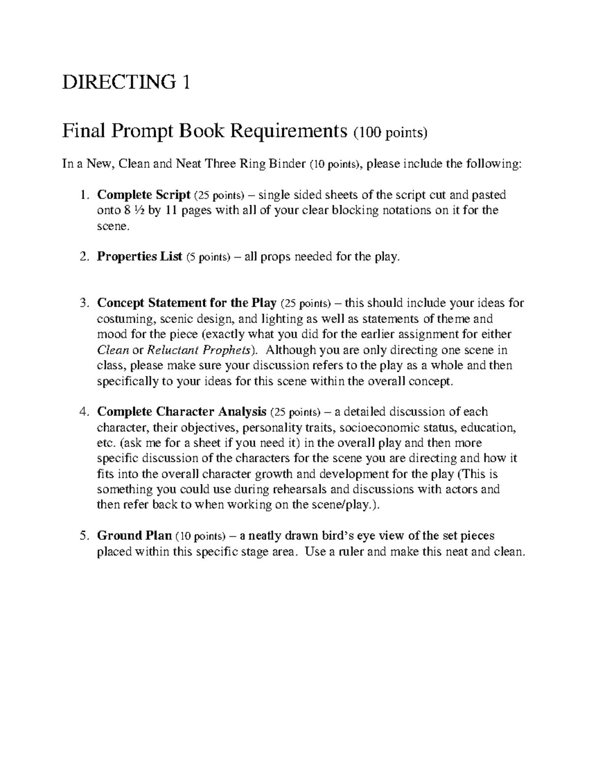 THRA331Final Prompt Book - DIRECTING 1 Final Prompt Book Requirements ...