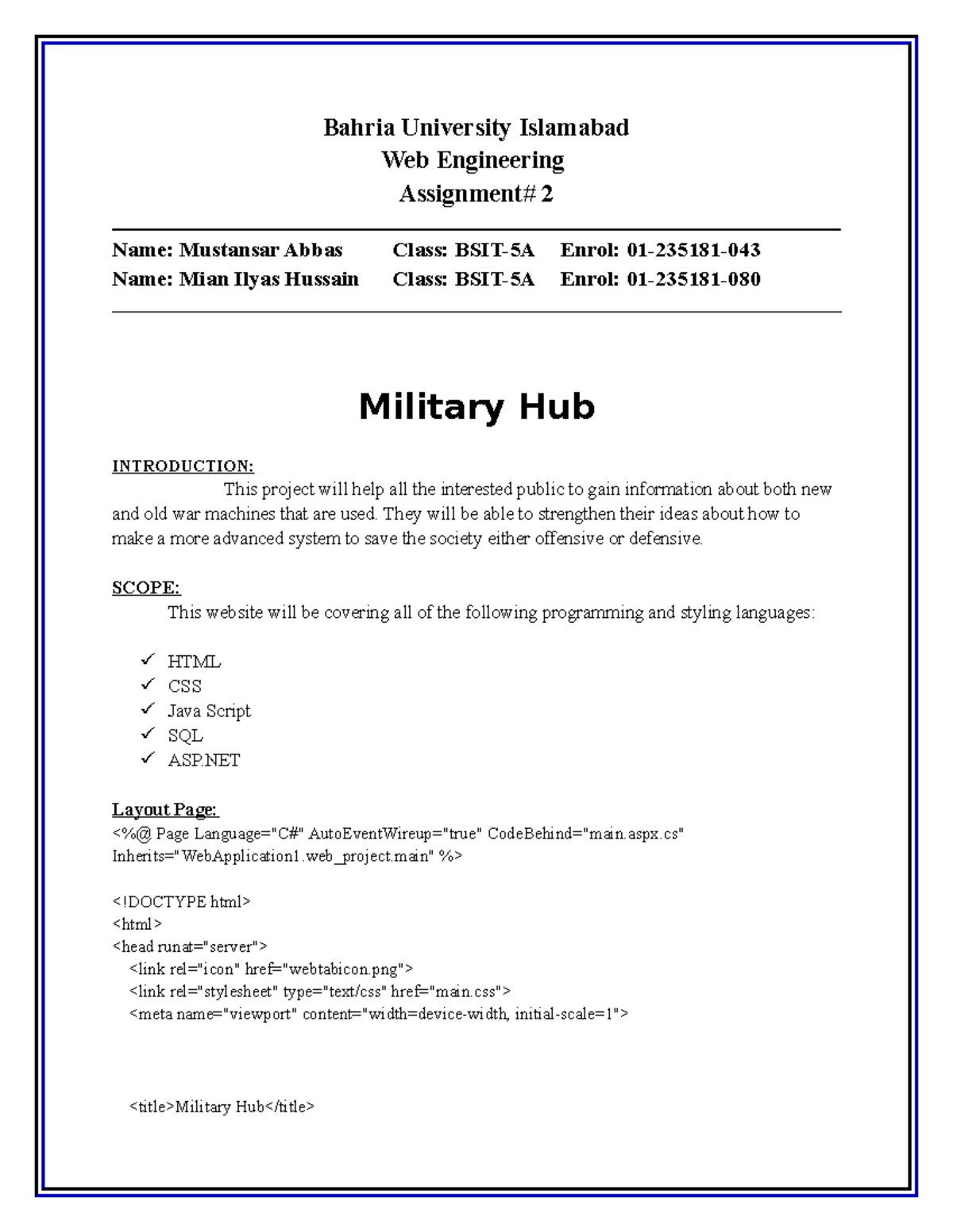 Web assignment 2 16042020 104403 pm - Bahria University Islamabad Web Engineering Assignment# 2 ...