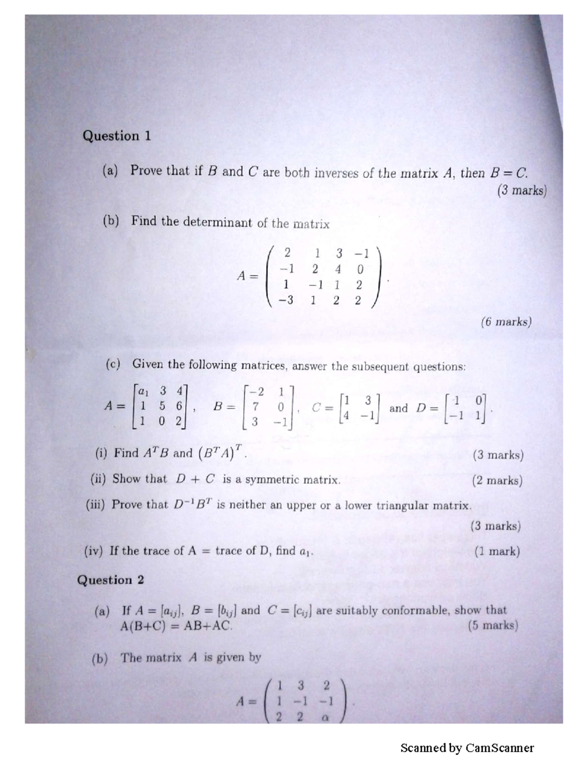 MATH1141 Dec2018 - Past paper - Introduction to linear Algebra ...