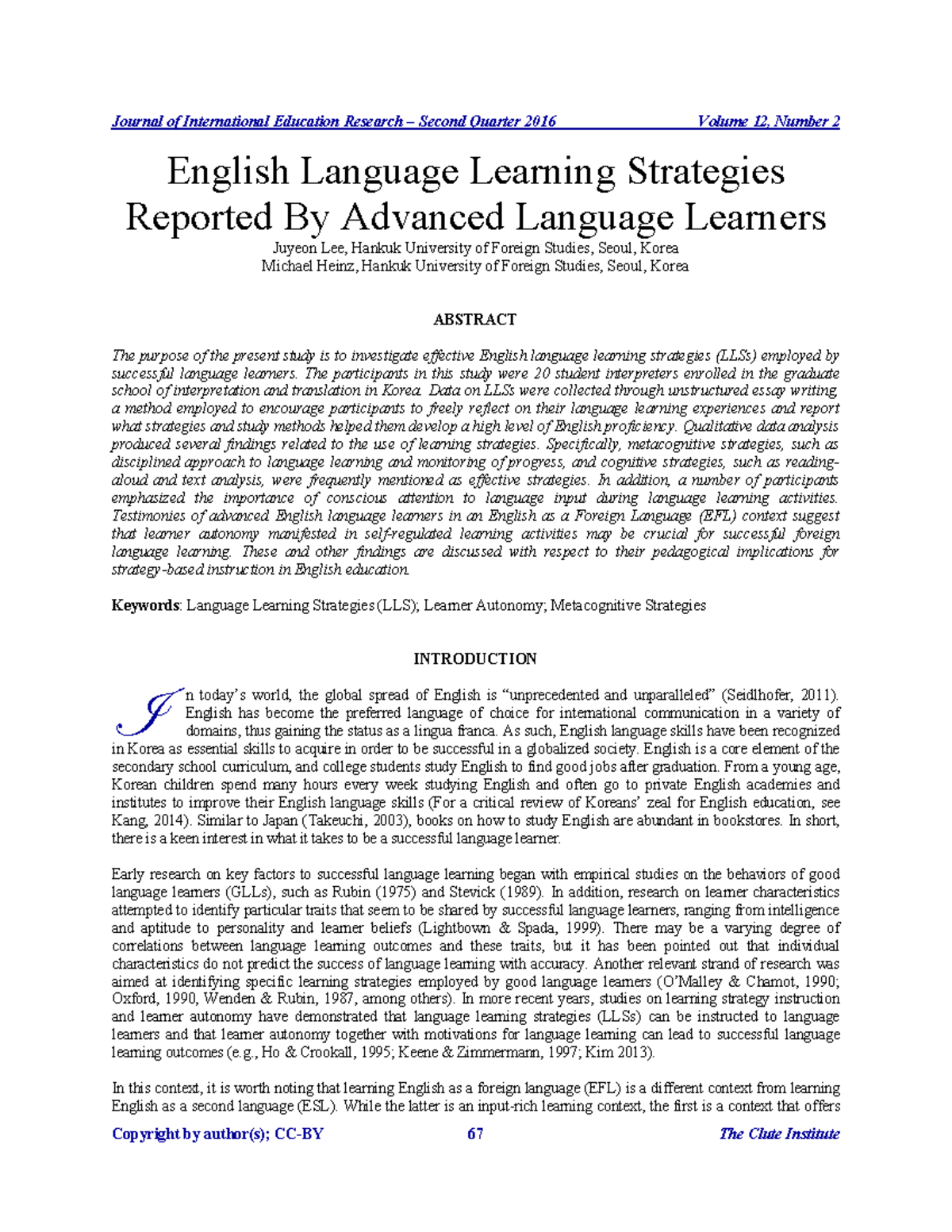 English language learning strategy - The participants in this study ...