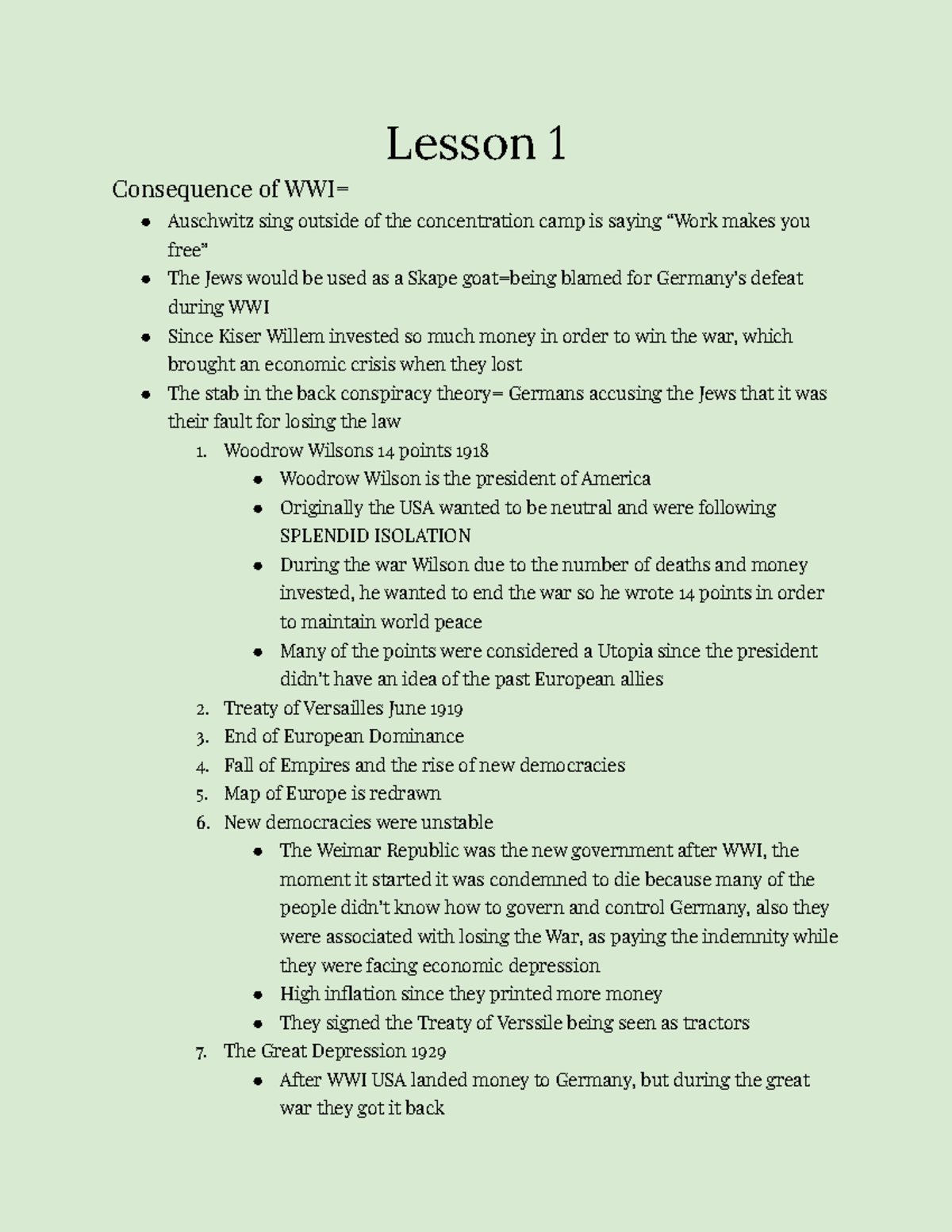 Lesson 1 - Lesson 1 Consequence of WWI= Auschwitz sing outside of the ...