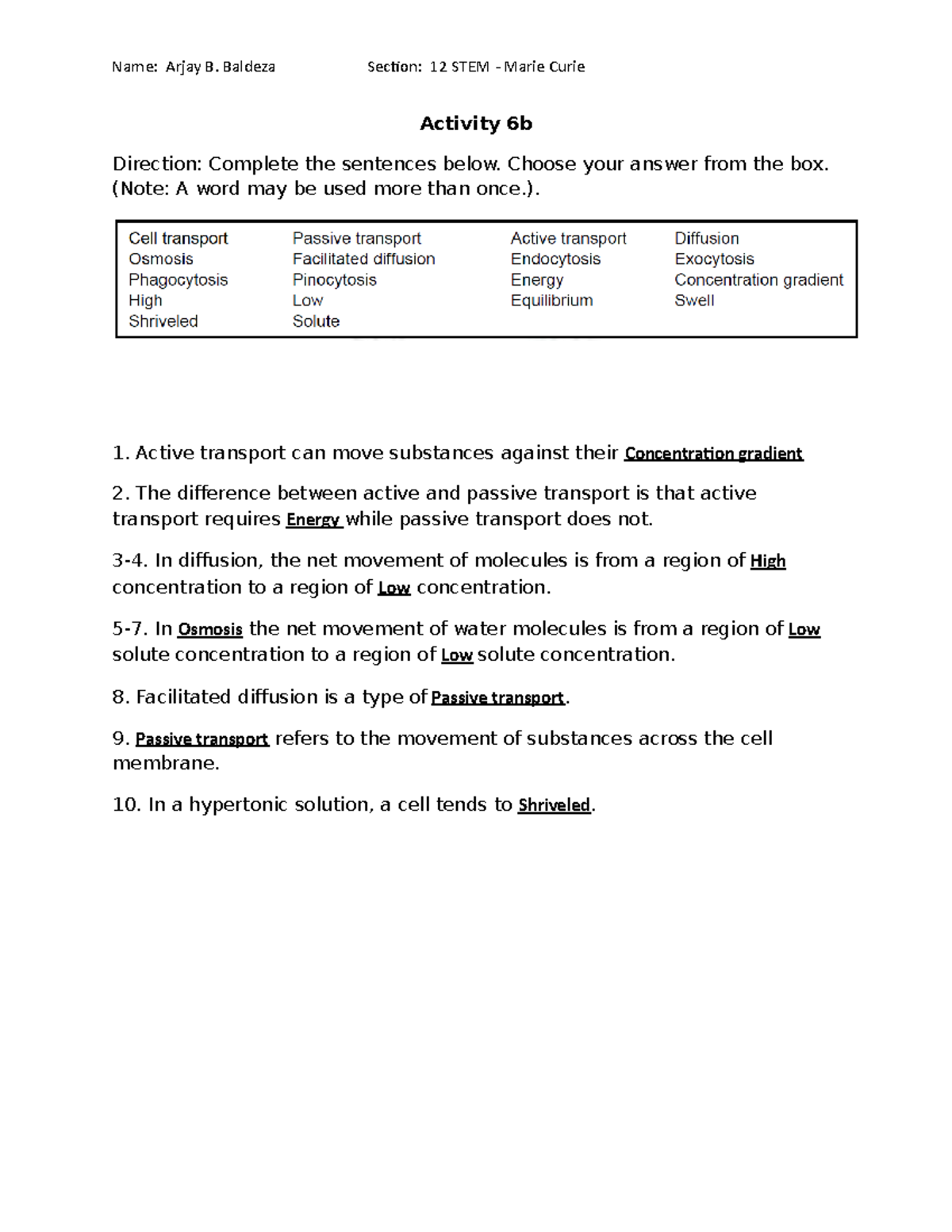 Activity 6b - Good luck - Name: Arjay B. Baldeza Section: 12 STEM ...