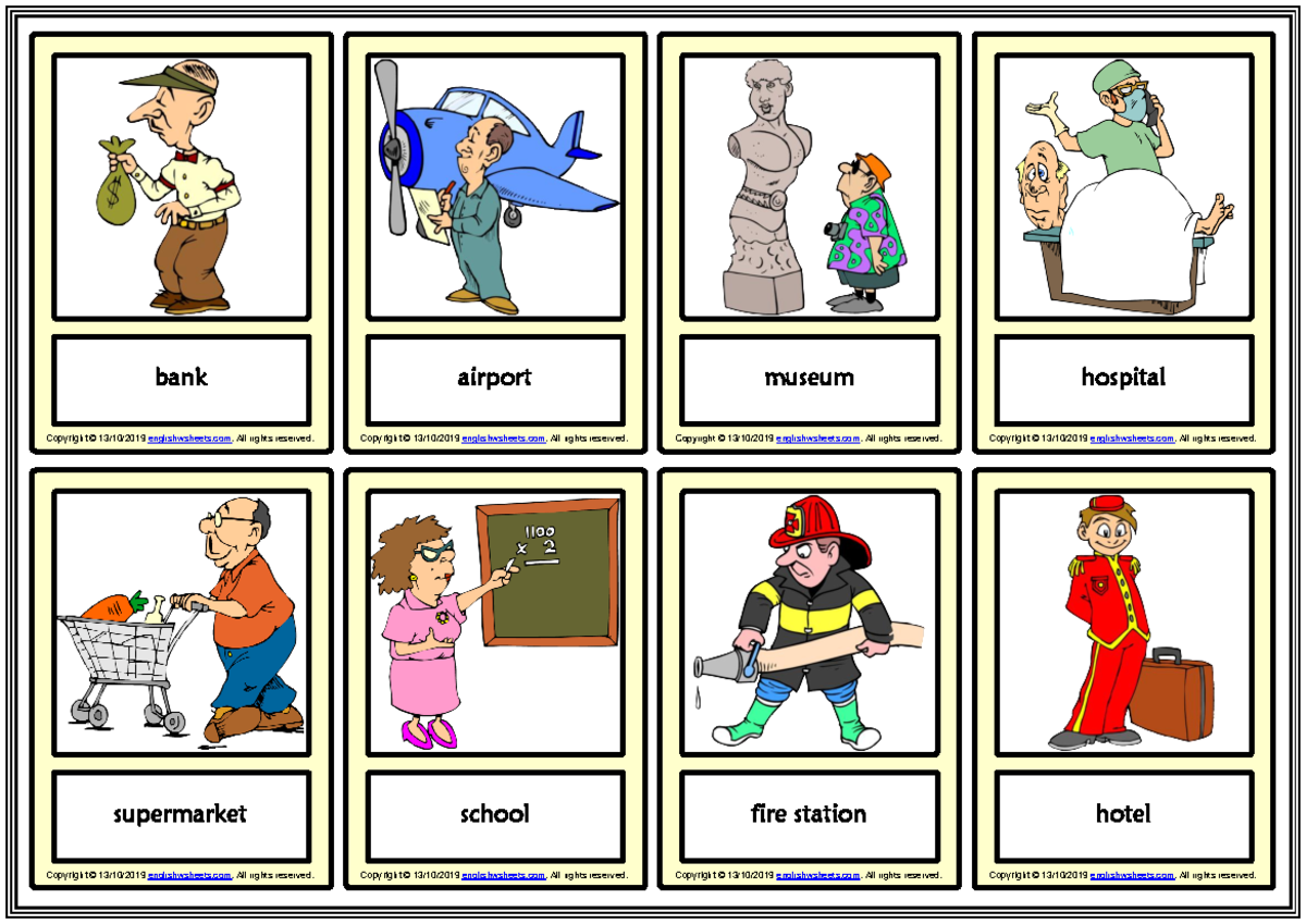 Places in a city vocabulary esl printable learning cards for kids ...