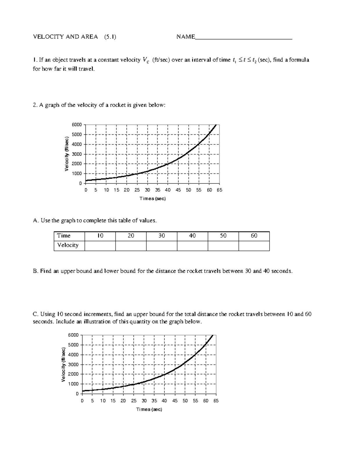 Ch5 intro to velocity and area - VELOCITY AND AREA (5) 1. If an object ...