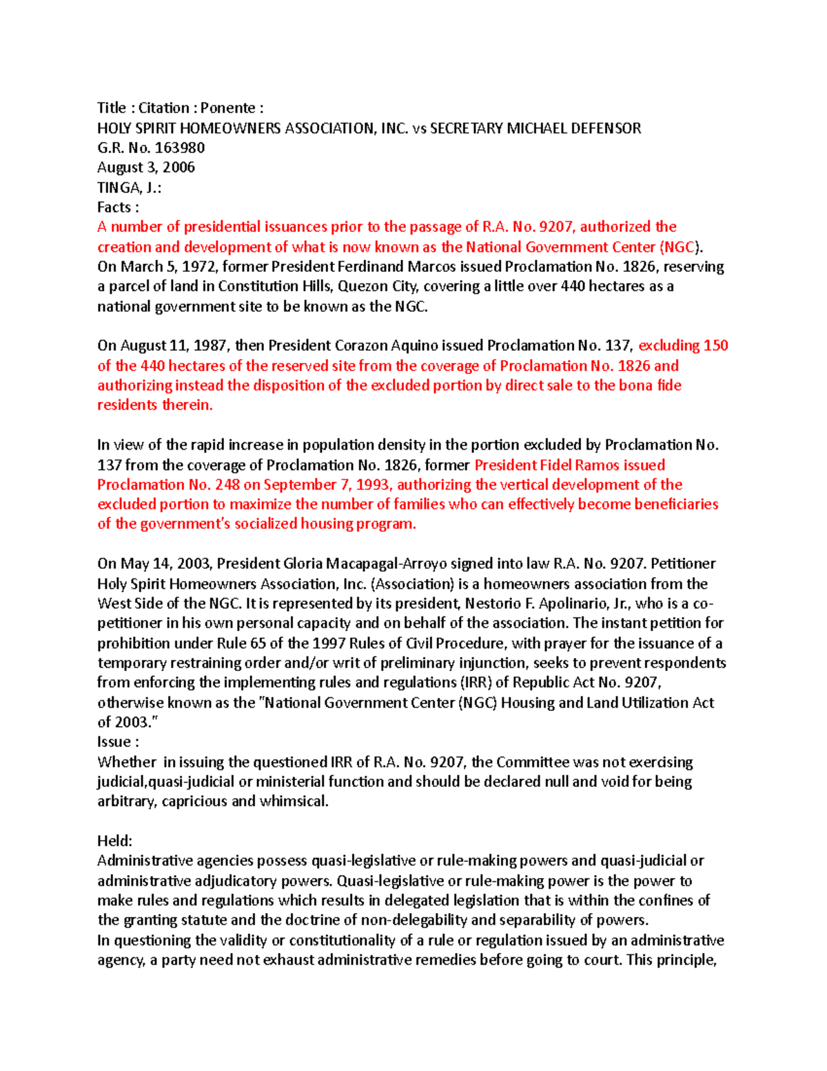 Holy spirit - perusal - Title : Citation : Ponente : HOLY SPIRIT ...