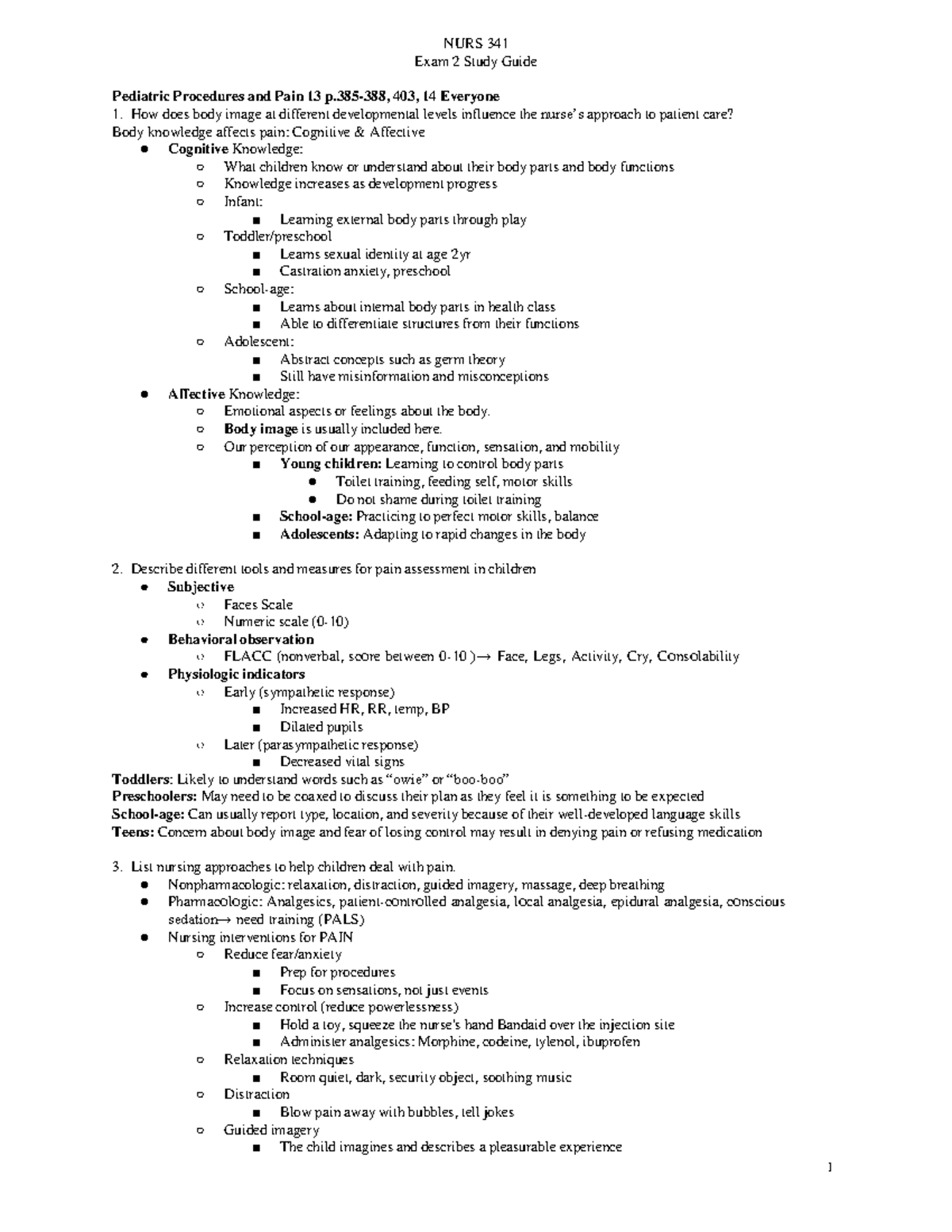 Pediatrics Exam 2 Study Guide - NURS 341 Exam 2 Study Guide Pediatric ...