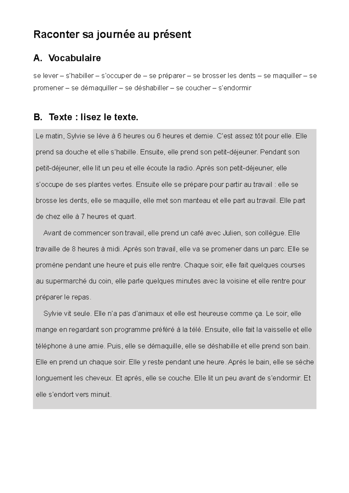 Routine quotidienne fren 201 notes - Raconter sa journée au présent A ...