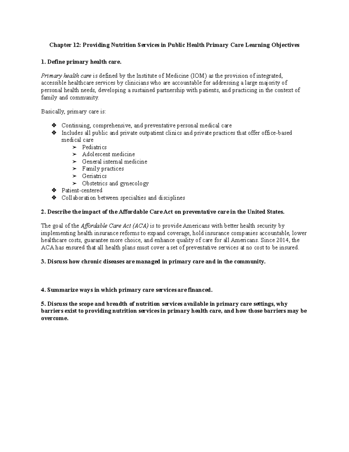 NTR 330 Ch 12 LO's - Completed chapter learning objectives - Chapter 12 ...