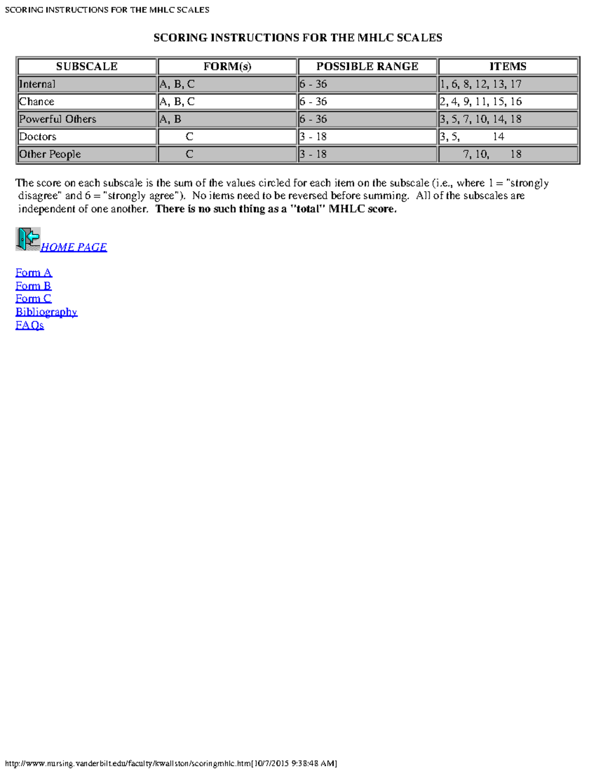 Scoring Instructions FOR THE MHLC Scales - SCORING INSTRUCTIONS FOR THE ...