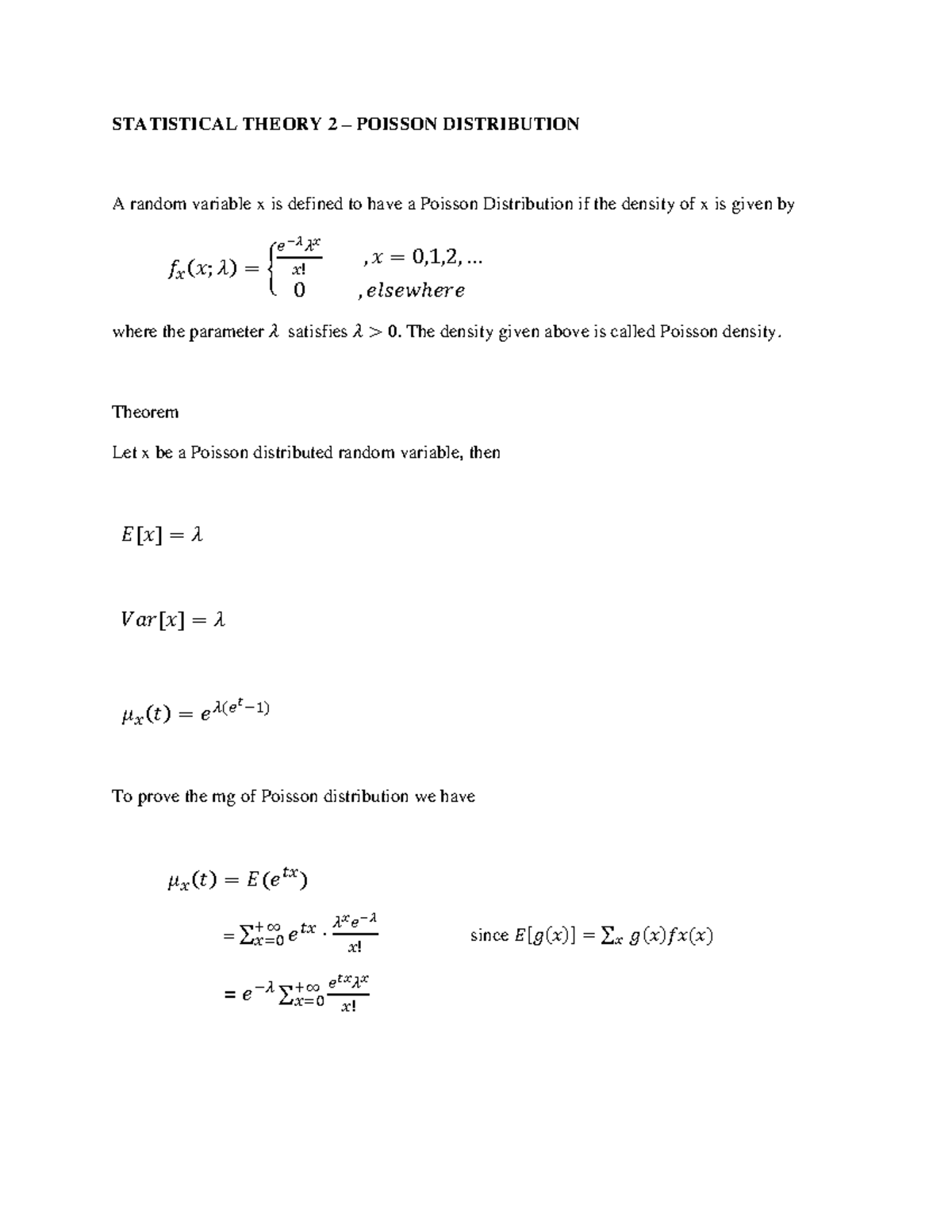 Statistical Theory - Poisson Distribution - STATISTICAL THEORY 2 ...